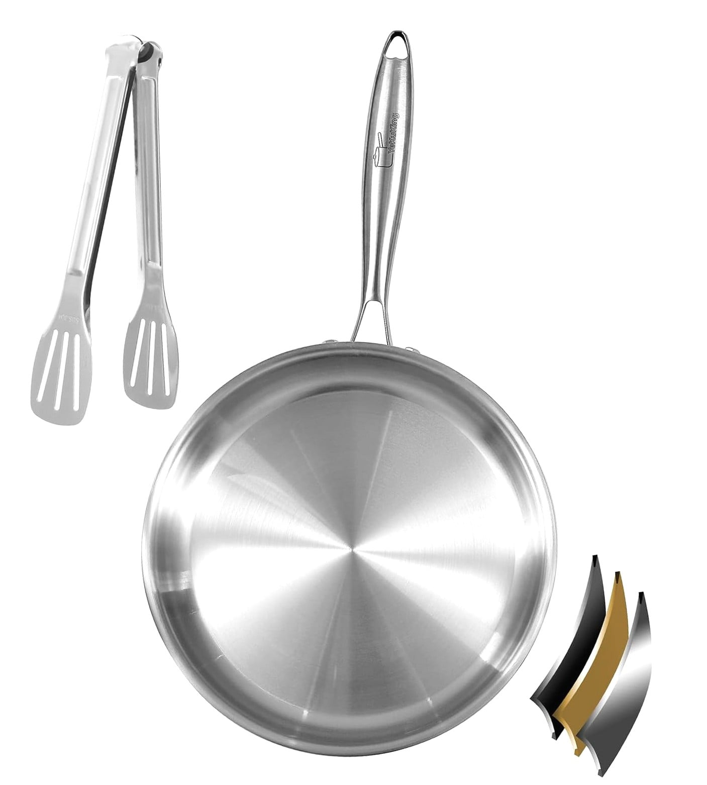 Hyjoy Tri-ply Steel Frying Pan 12 Inch Large Skillet for Chef' Cooking ...