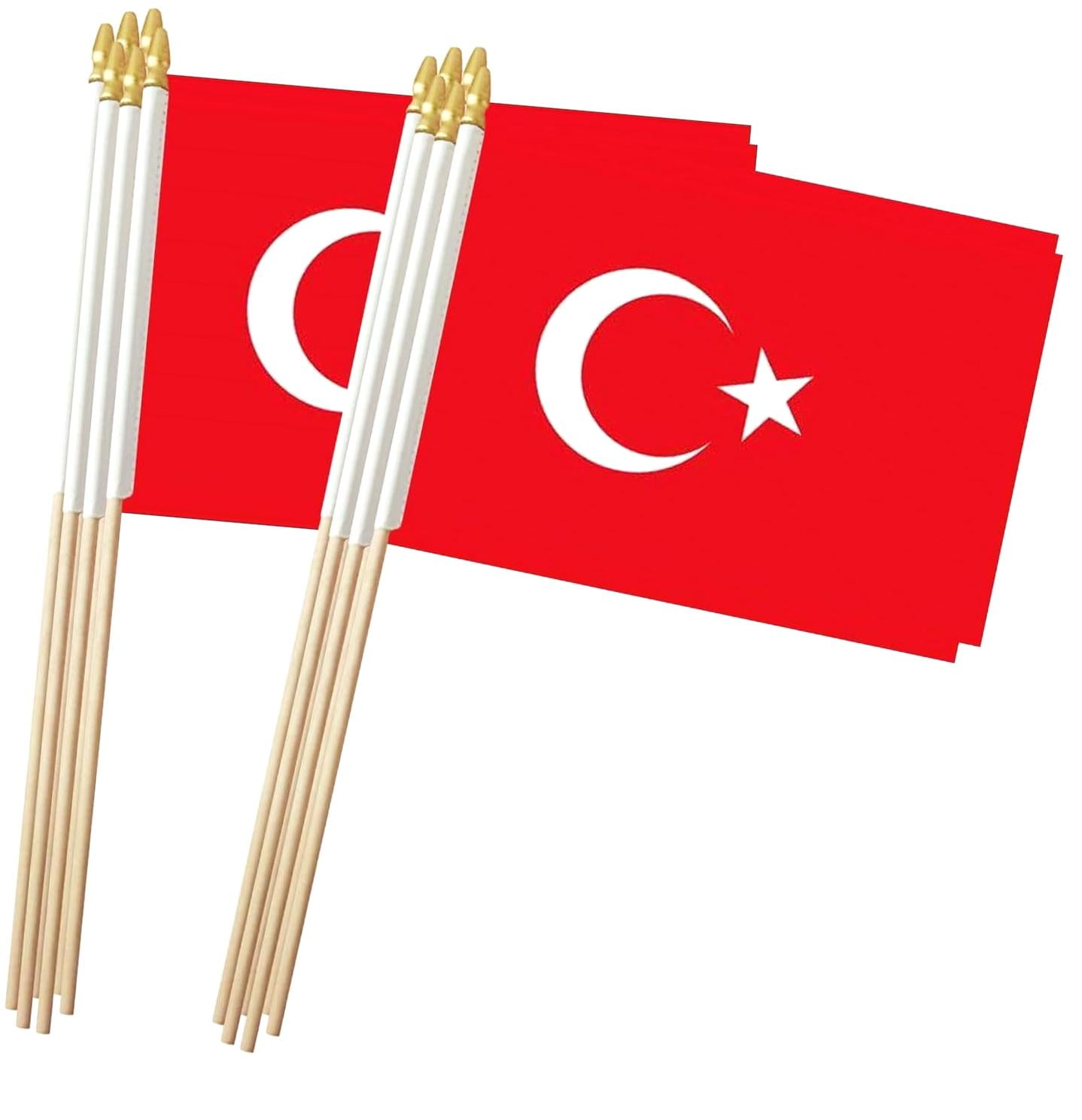 Hyjoy Turkey Stick Flag, Mini Handheld Turk Flags, Small 5x8 Inch ...