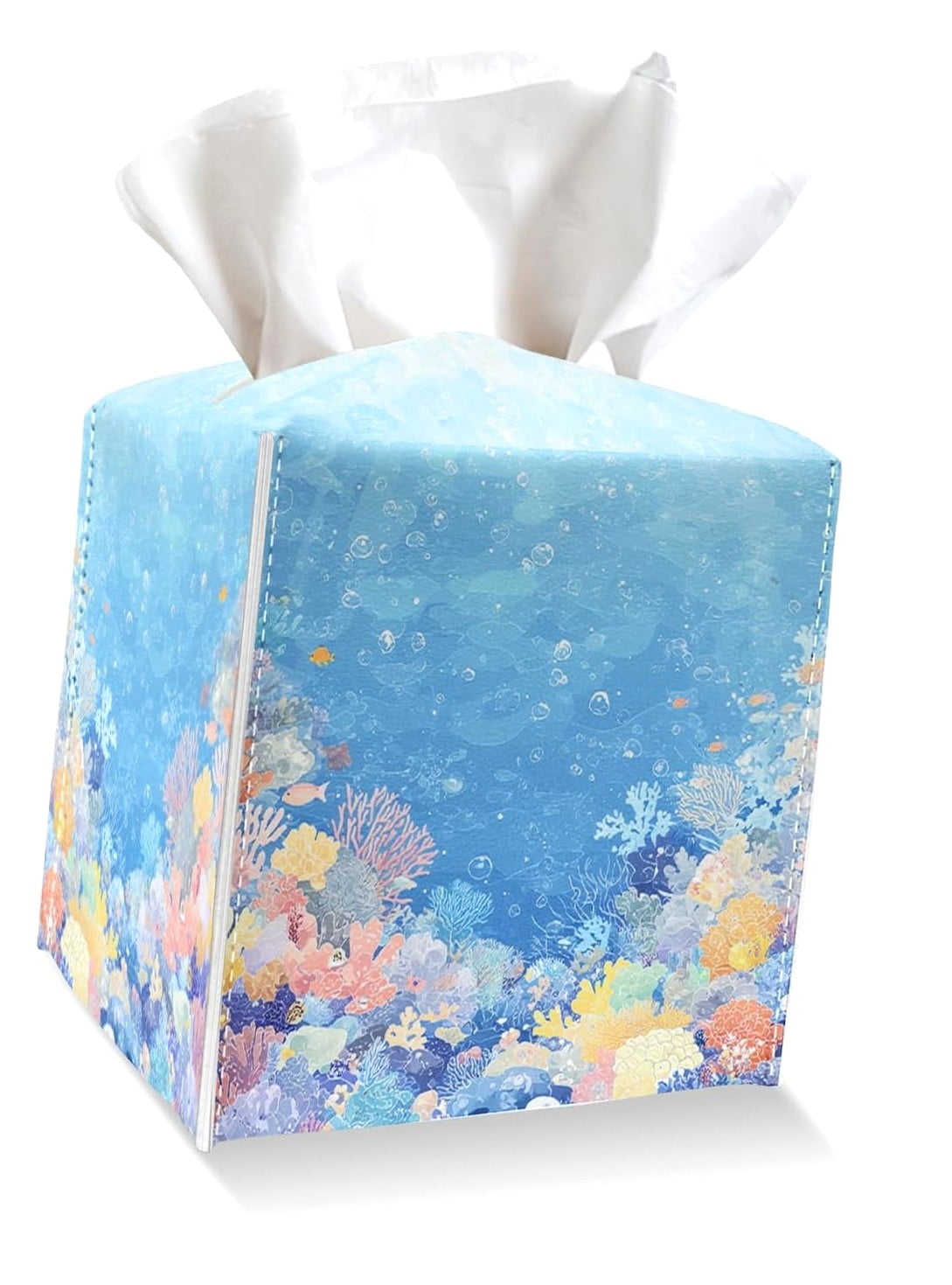 Hyjoy Underwater Sea Life Tissue Box Cover, Square Tissue Box Holder ...