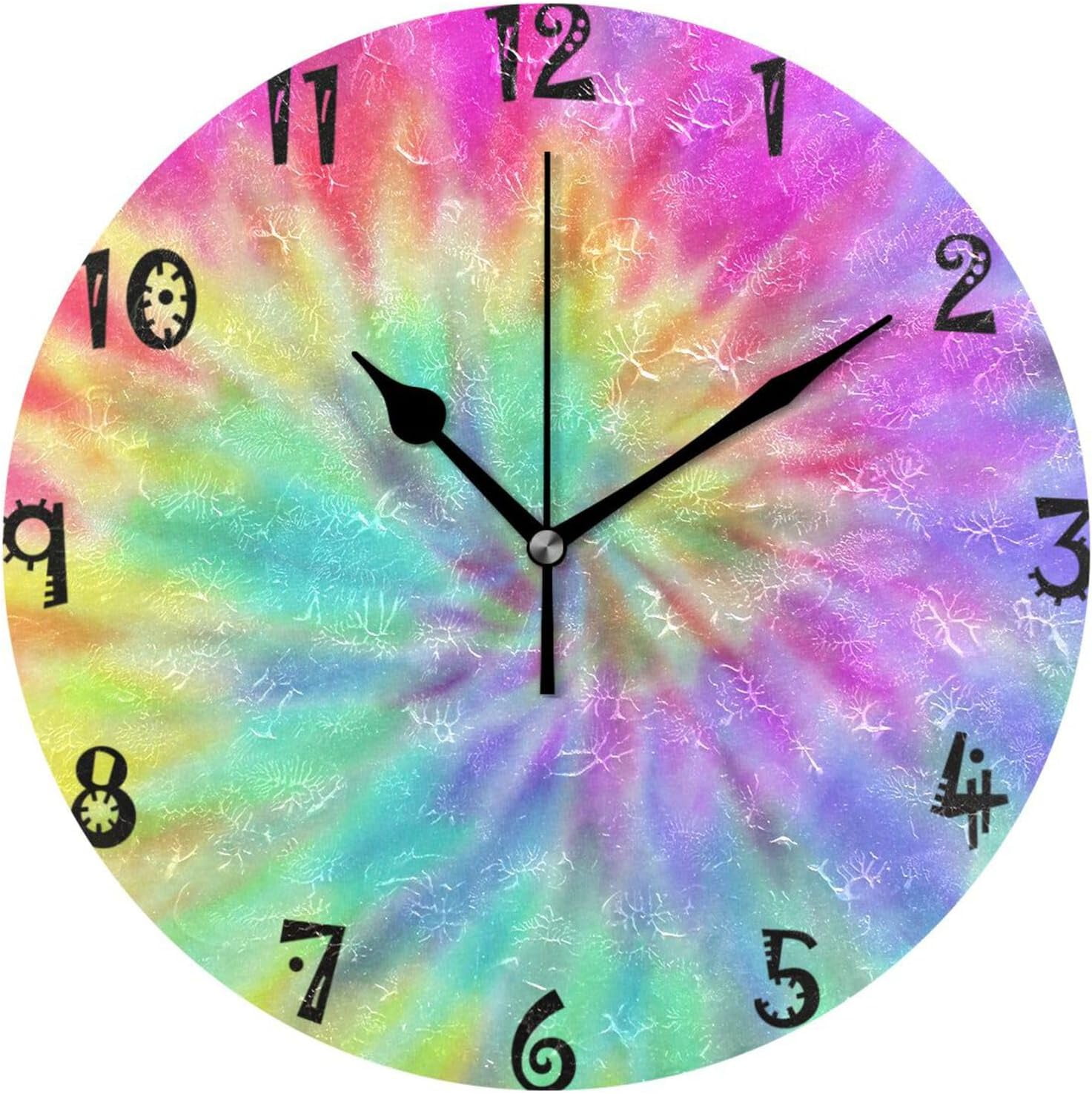 Hyjoy Vibrant Summer Tie Dye Wall Clock,Silent Non Ticking 10 Inch ...