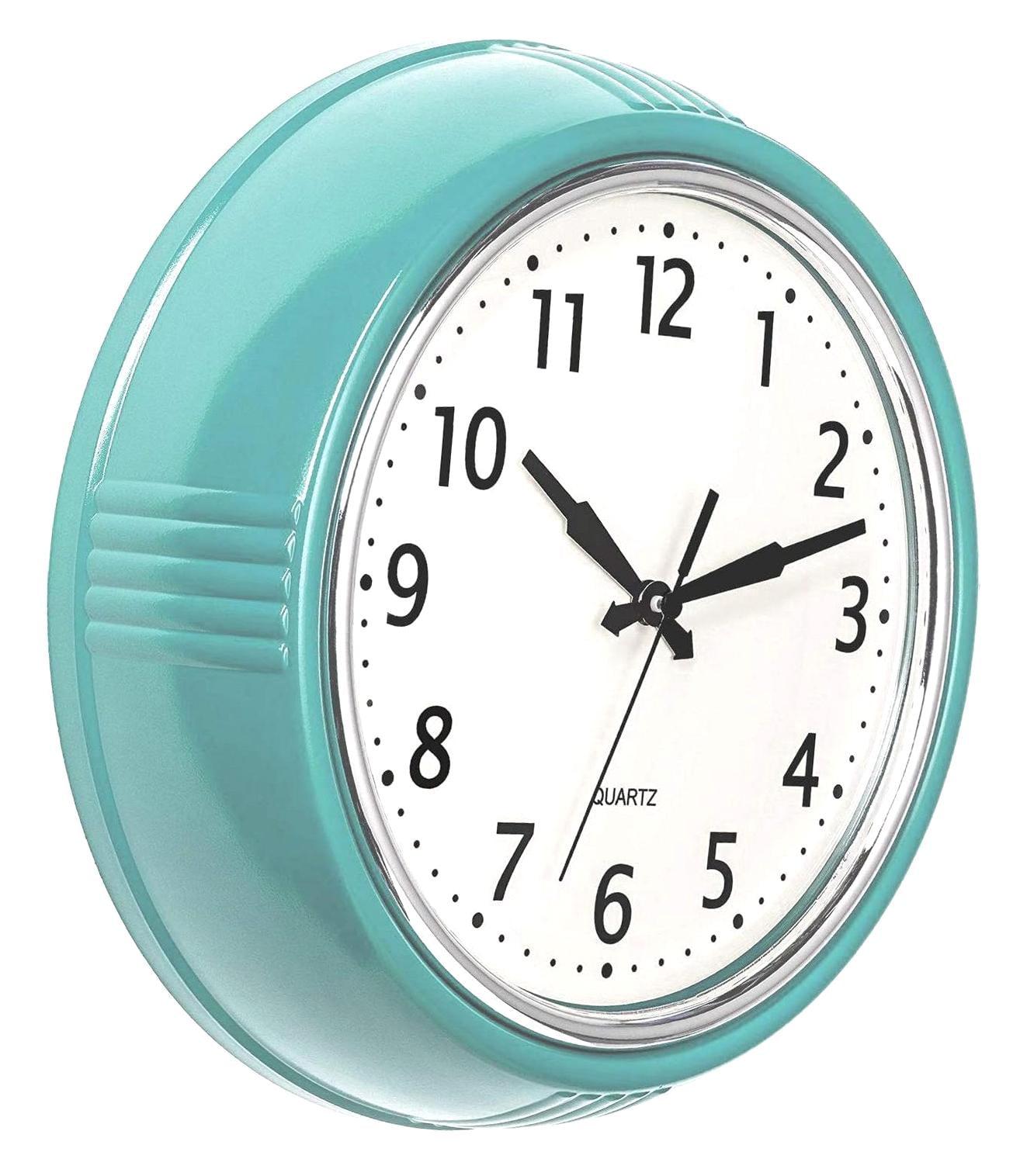 Hyjoy Vintage 9.5-Inch Blue Kitchen Wall Clock, 1950s Retro Design, Silent Non-Ticking Battery ...