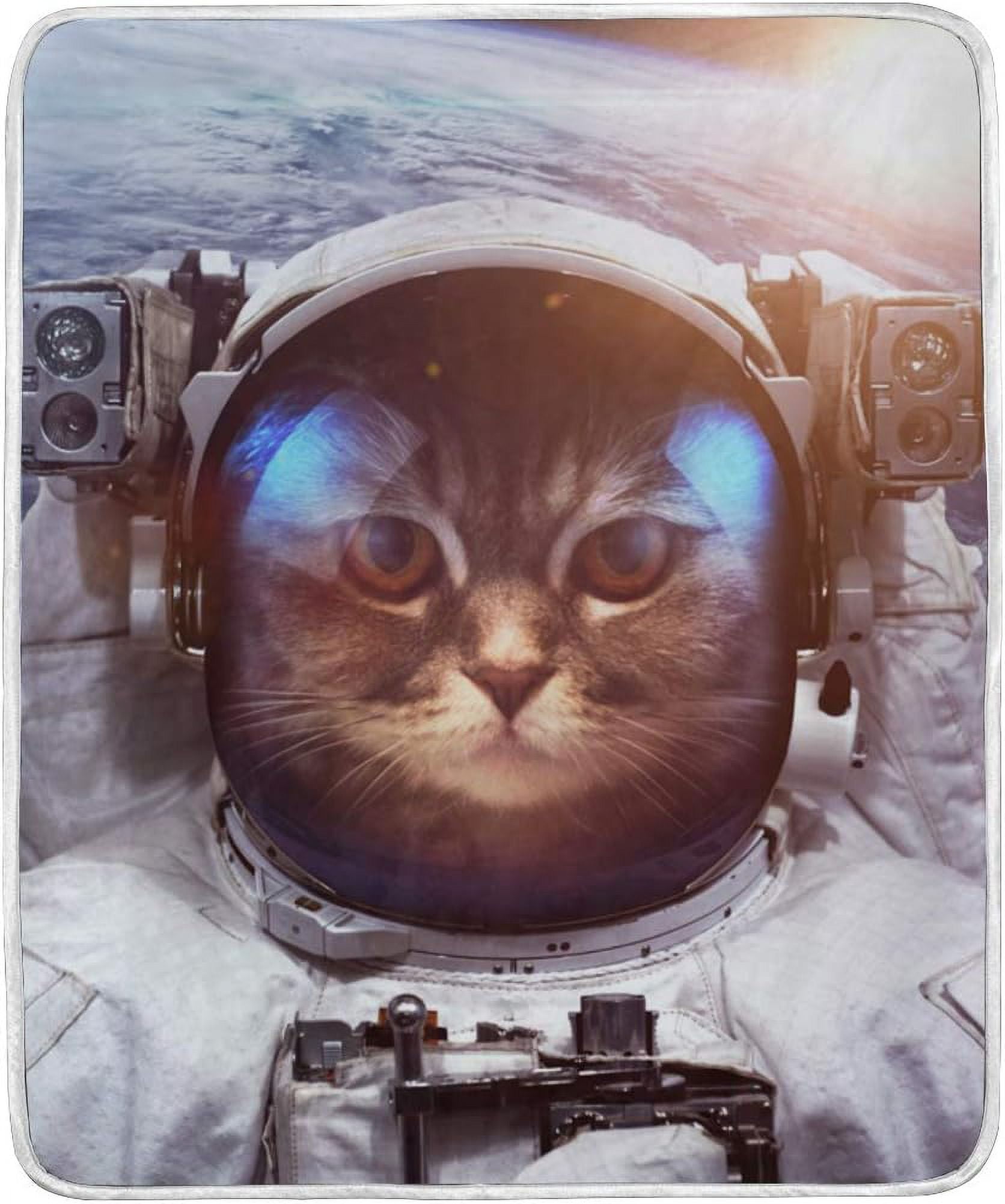 Hyjoy Vintage Galaxy Space Stars Cat Astronaut Throw Blanket Soft Nap ...