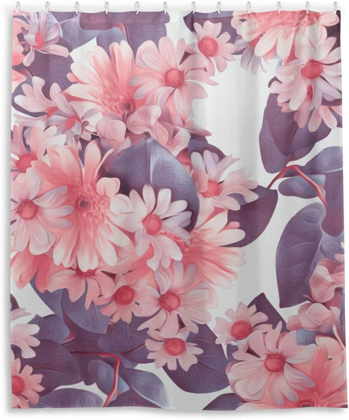 Hyjoy Watercolor Flowers Bathroom Waterproof Shower Curtain Set Bathtub