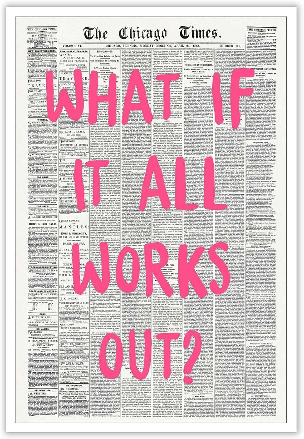 Hyjoy What If It All Out Poster Retro Newspaper Font Canvas Wall ...