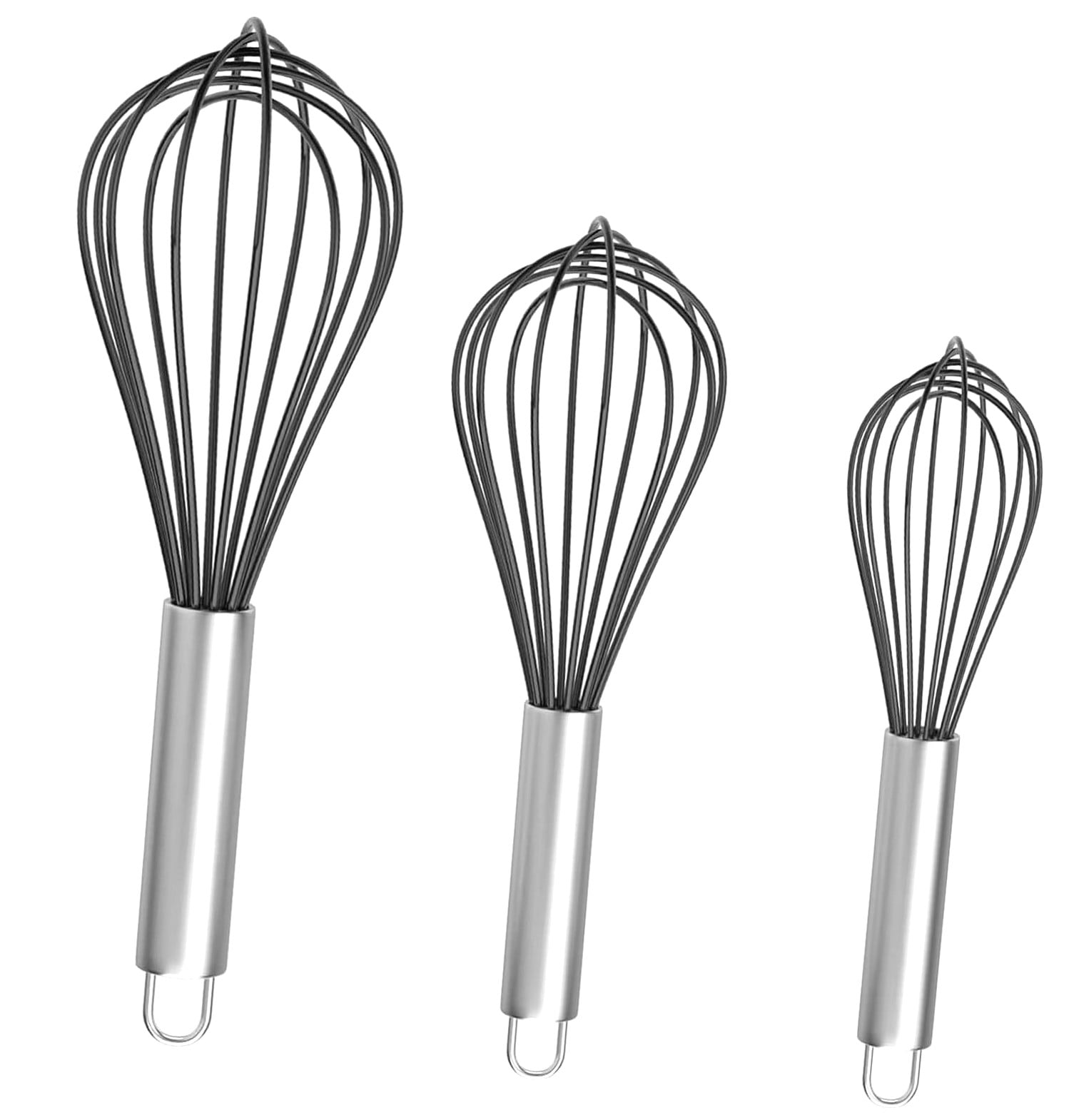 Hyjoy Whisk, Steel Wire Whisk Set 3 PCS Rubber Whisks for Cooking, Non ...