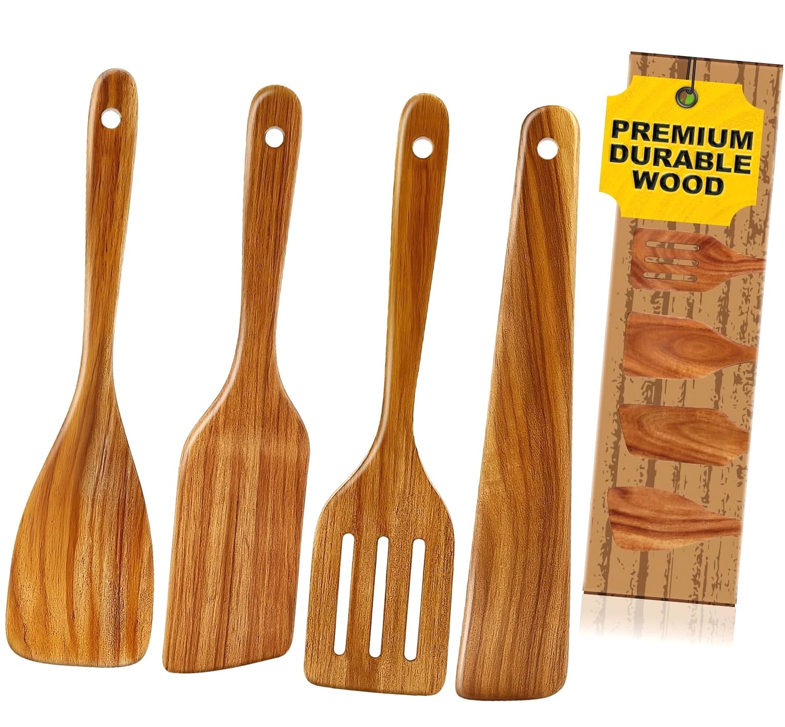 Hyjoy Wood for Cooking Non Toxic Wooden Kitchen Utensil Set Flat ...