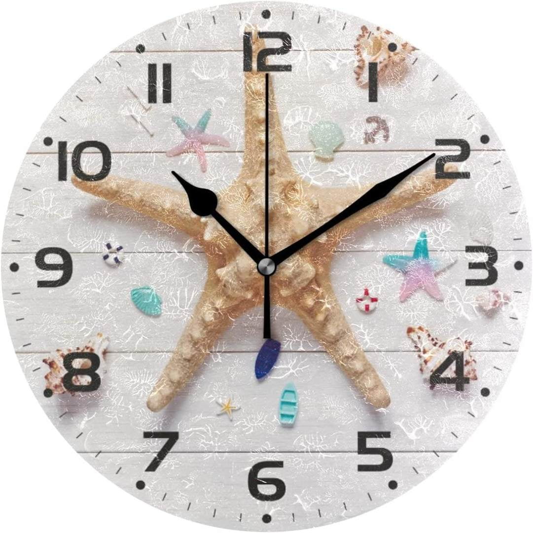 Hyjoy Wood Wall Clock 10 Inch Silent Non Ticking Round Clock Oil Painting Clock Easy to Read ...