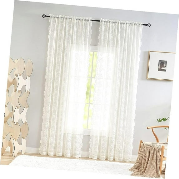 Hyjoy YANJUN Floral Lace Curtains 96 inches Long 2 Panels Set French ...