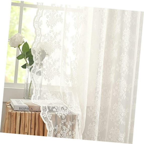 Hyjoy YANJUN Lace Sheer Curtains 54 inch Length-Country Floral Curtains ...