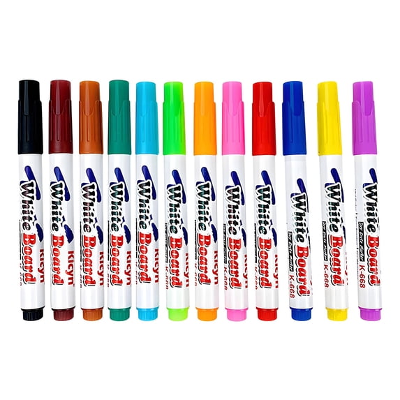 Hyknon 12pcs Markers 12-Color Water-Based Erasable Floating Pen Plastic ...