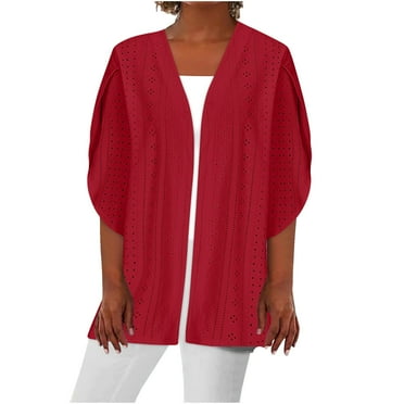 Dyegold Women's 3/4 Sleeve Lightweight Linen Cotton Cardigan, Casual ...
