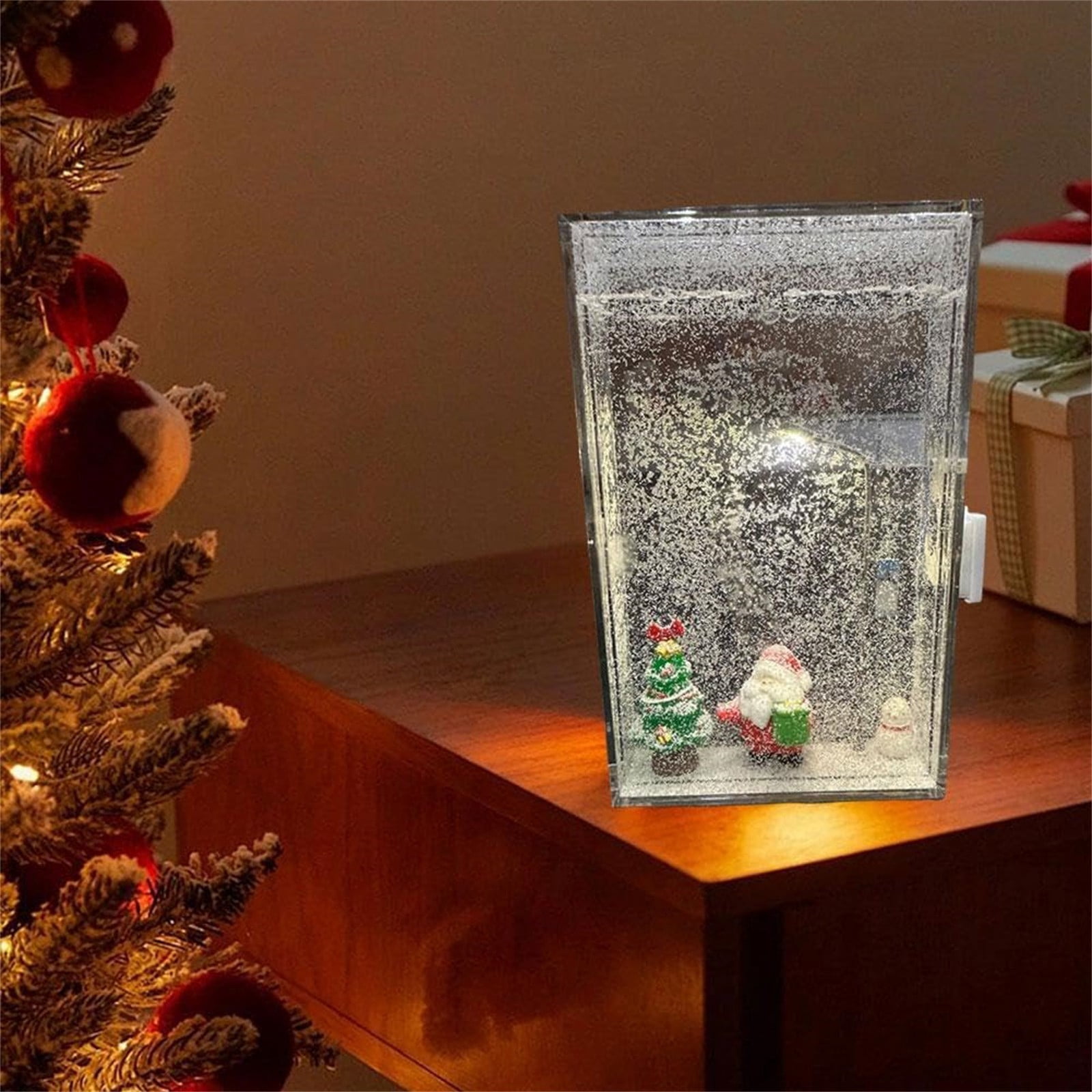 Hyknon Christmas Snow Globe Lantern Christmas Decoration Cuboid Snowy ...