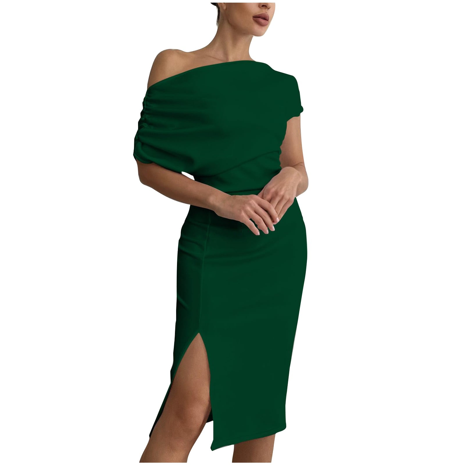 Hyknon Cocktail Dresses for Women One-shoulder Irregular Slit Solid ...