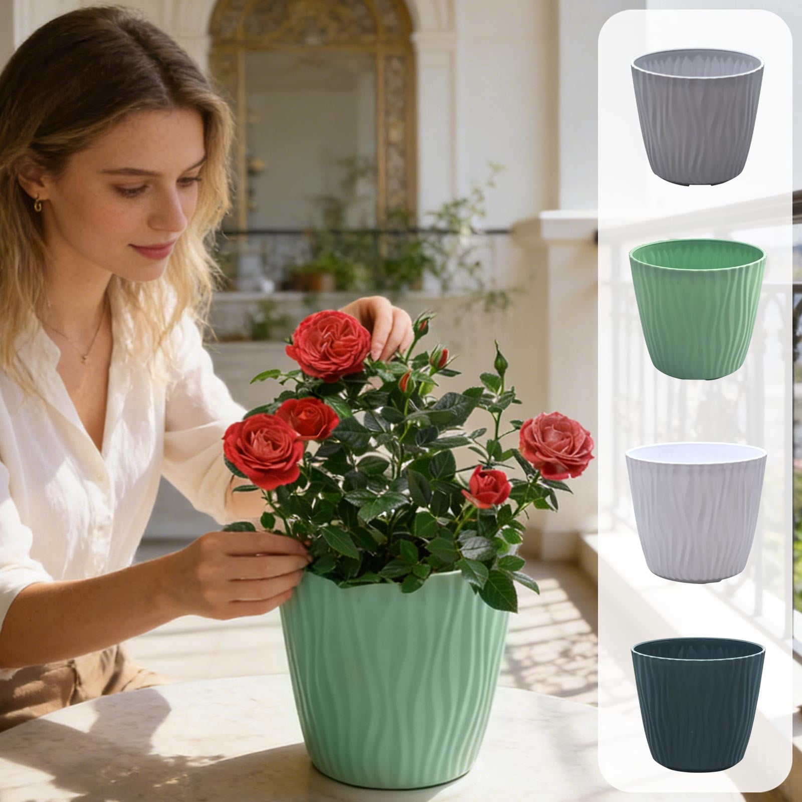 Hyknon Deep Reservoir Planters 7 Inch Self-Watering Wavy Rim Plant Pots ...