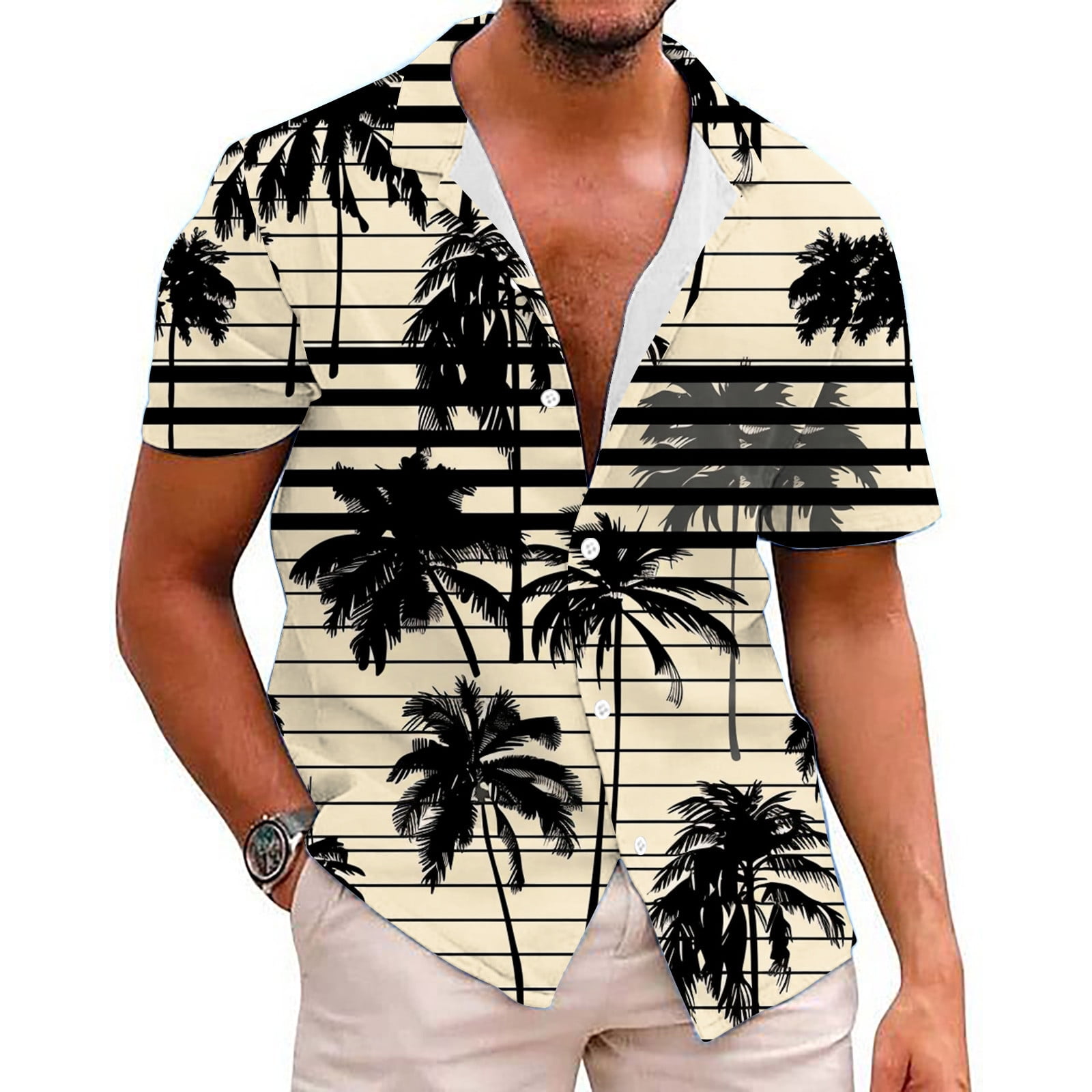 Hyknon Hawaiian Shirt for Men 2024 Summer Fashion Turndown Collar Short ...
