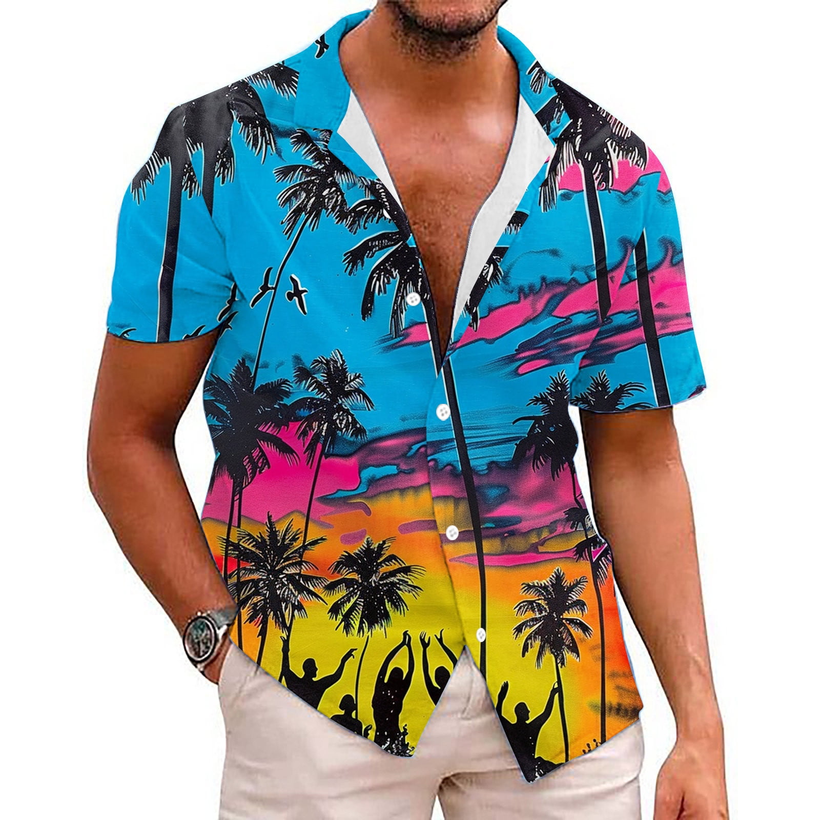 Hyknon Hawaiian Shirt for Men 2024 Summer Fashion Turndown Collar Short ...