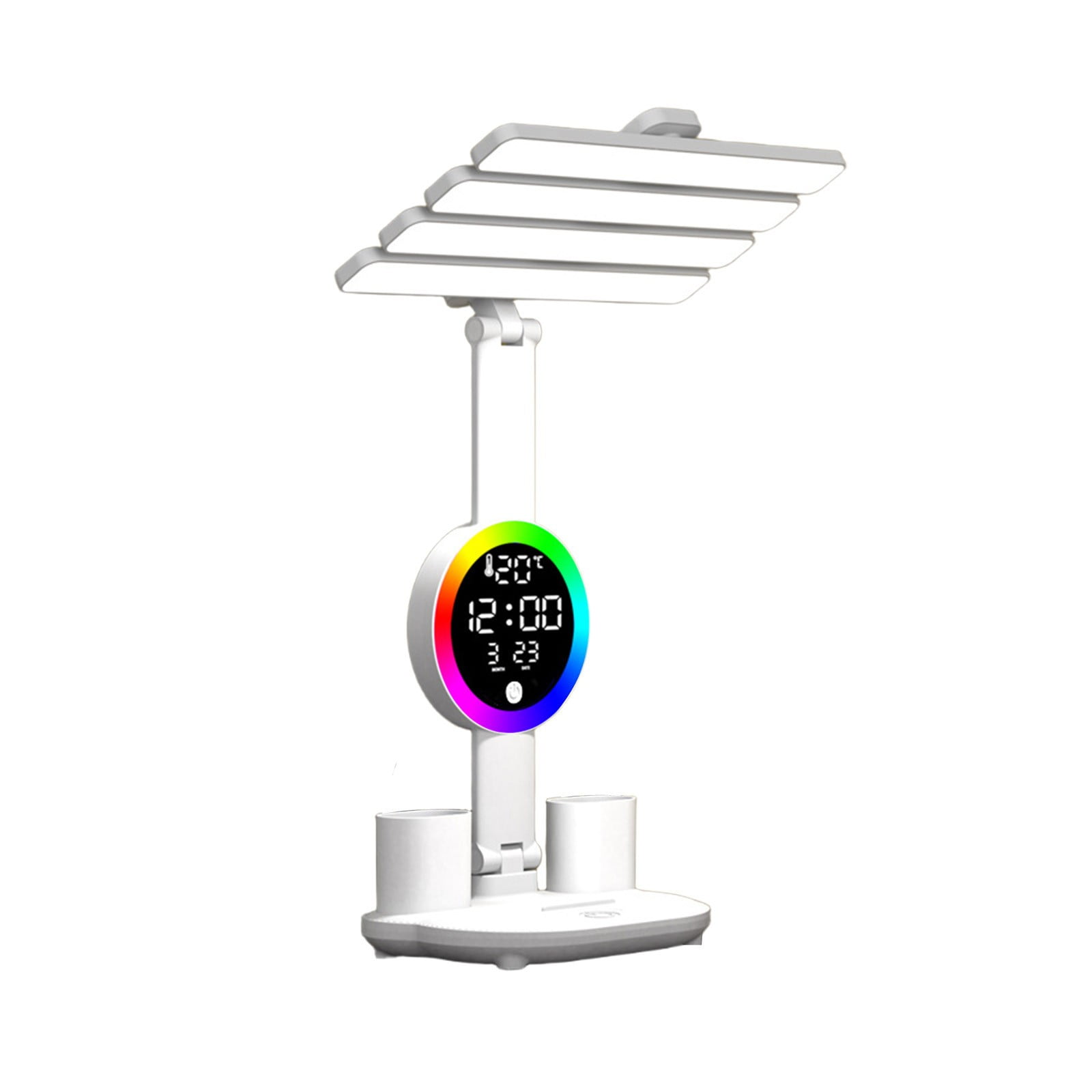 Hyknon LED Desk Lamp with Mini Fan, Digital Clock, Two Pen Holders ...