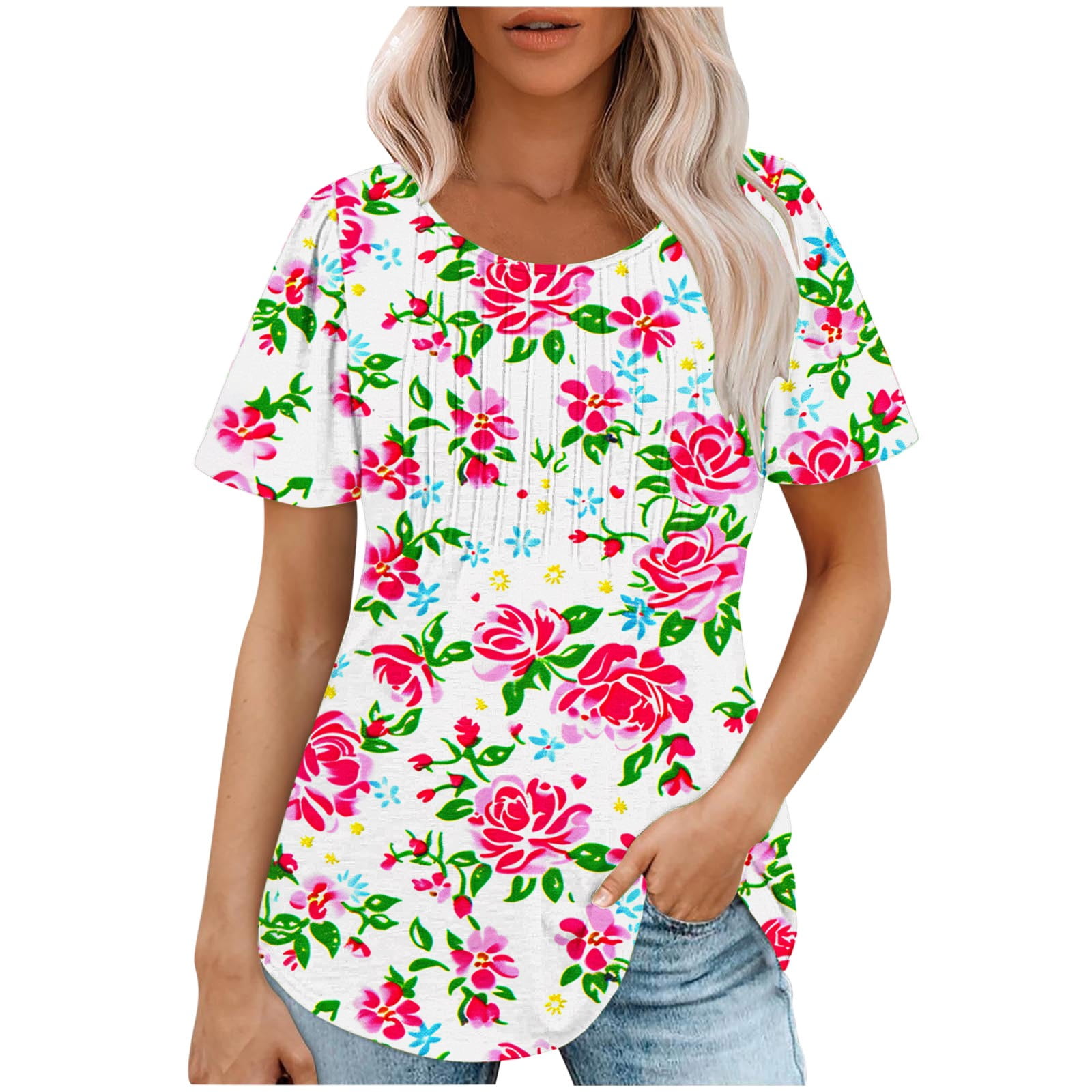 Hyknon Plus Size Tops for Women Summer Casual Loose Plus Size Floral ...
