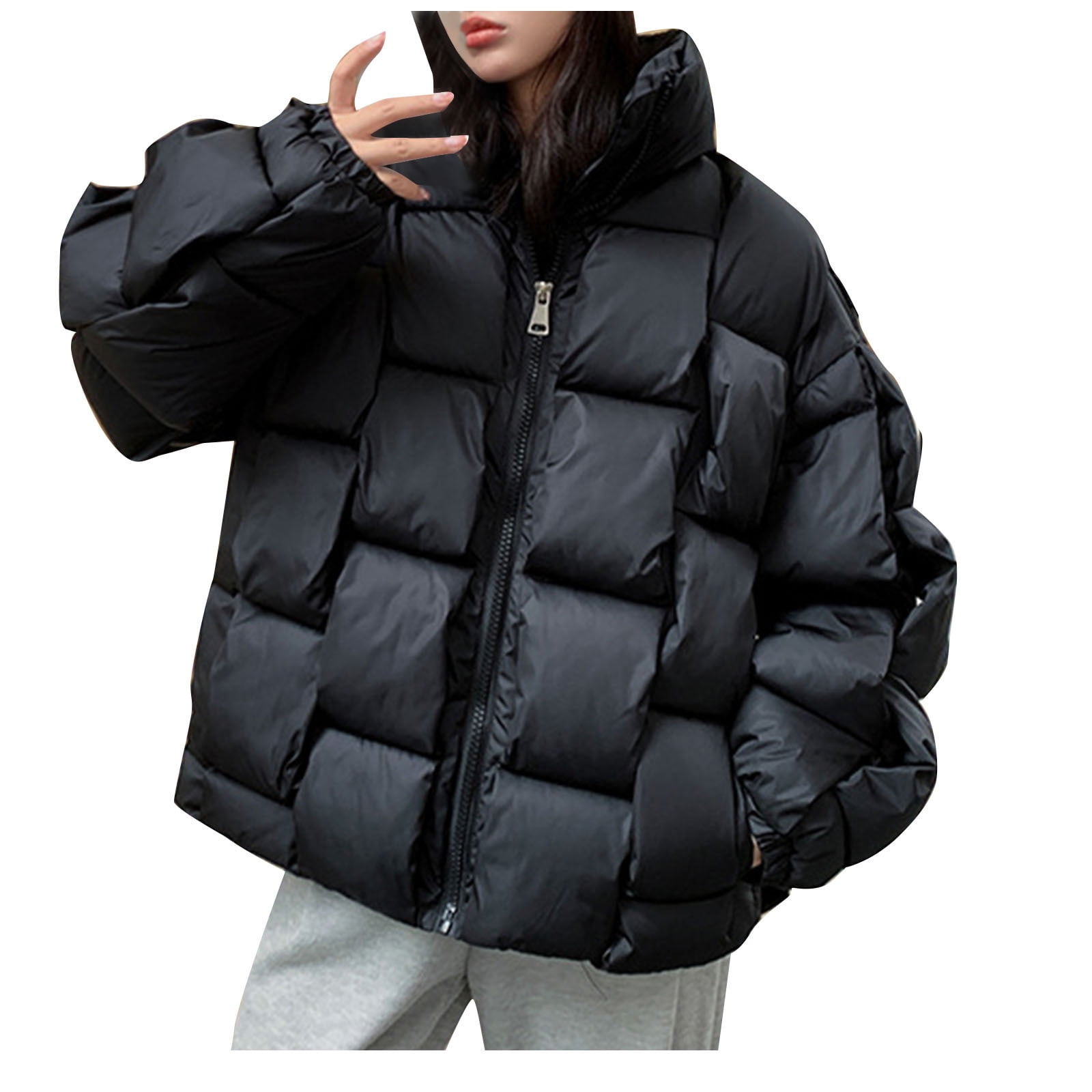 Hyknon Puffer Jacket Womens 2025 Fashion Winter Warm Long Sleeved High ...