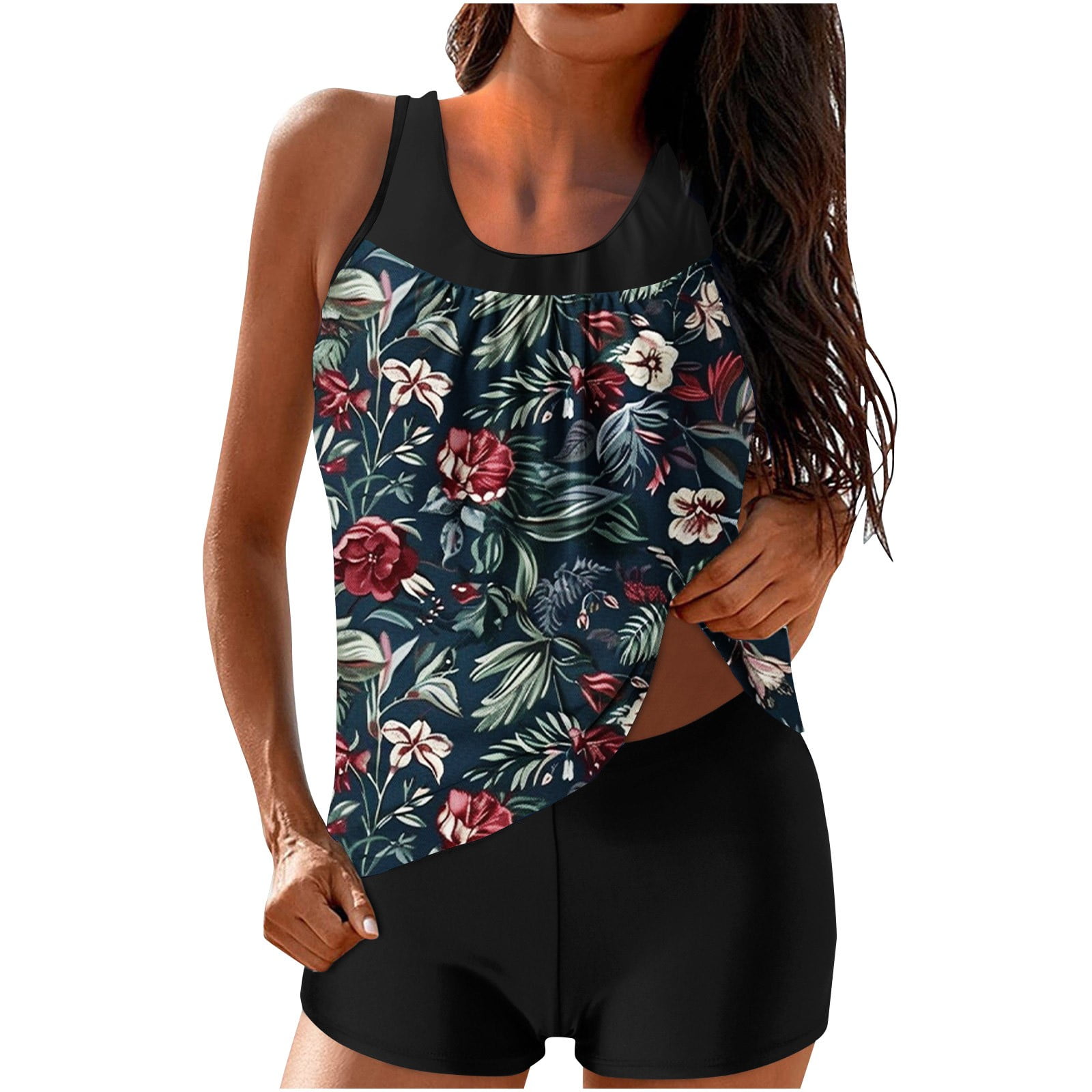 Hyknon Tankini Swimsuits for Women 2024 Conservative Floral Printed Two ...