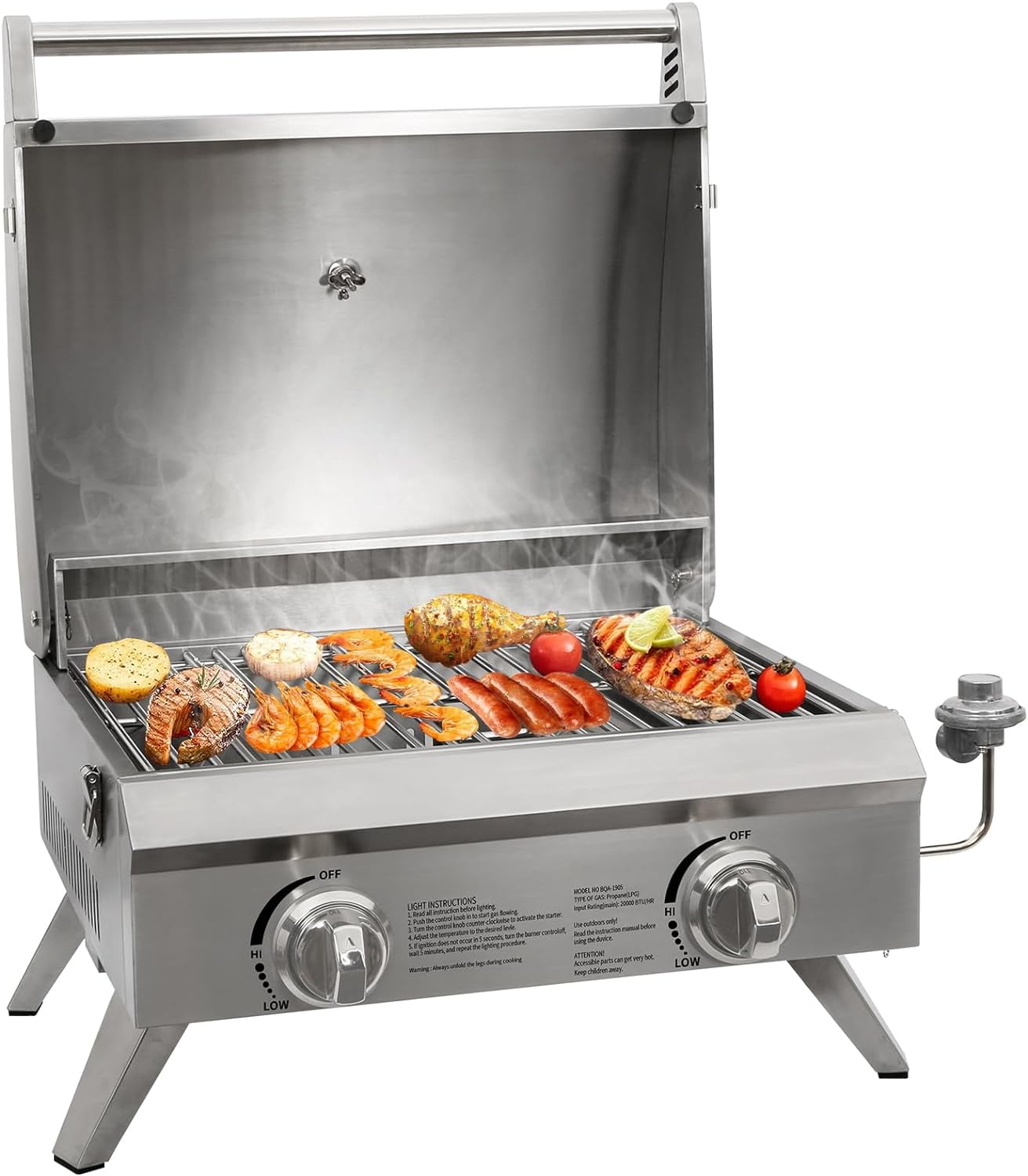 Hykolity Portable Stainless Steel Silver Propane Tabletop Gas Grill ...