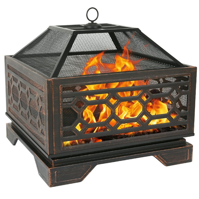 Hykolity 26 Inch Outdoor Fire Pit Square Extra Deep Wood Burning ...