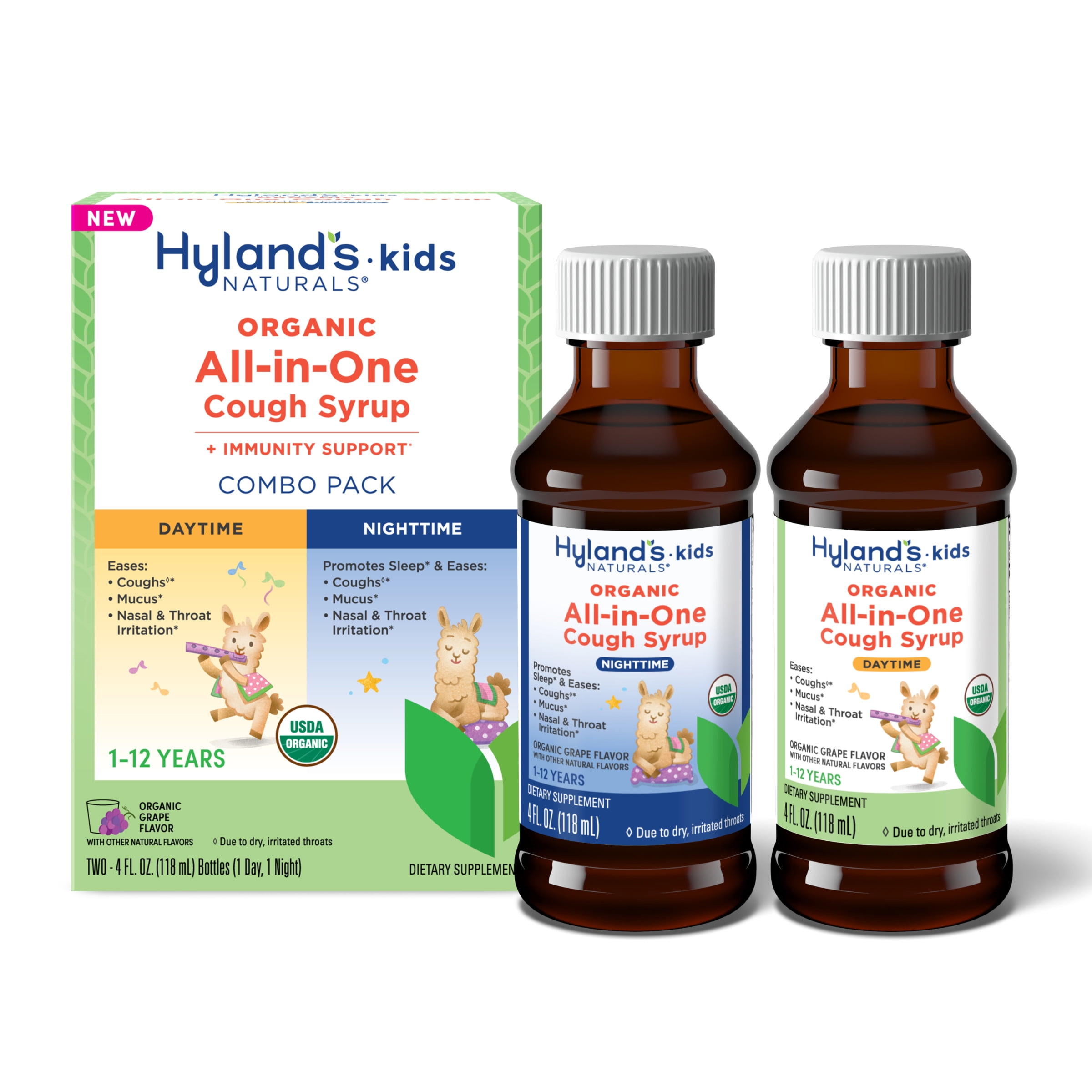 Hyland's Kids Organic All-in-One Cough Syrup, Ages 1-12, Day & Night ...
