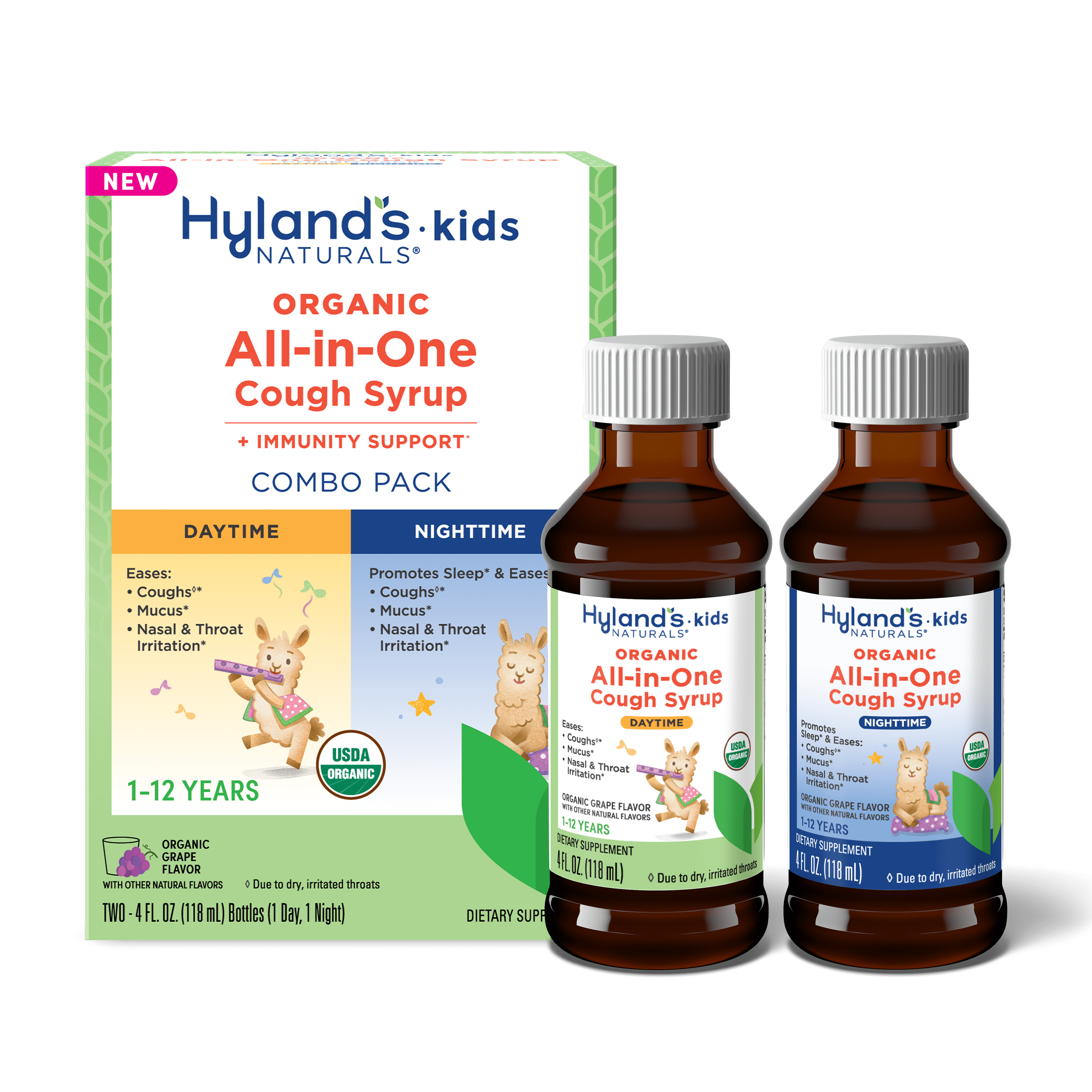 Hyland's Kids Organic All-in-One Cough Syrup, Ages 1-12, Day & Night ...