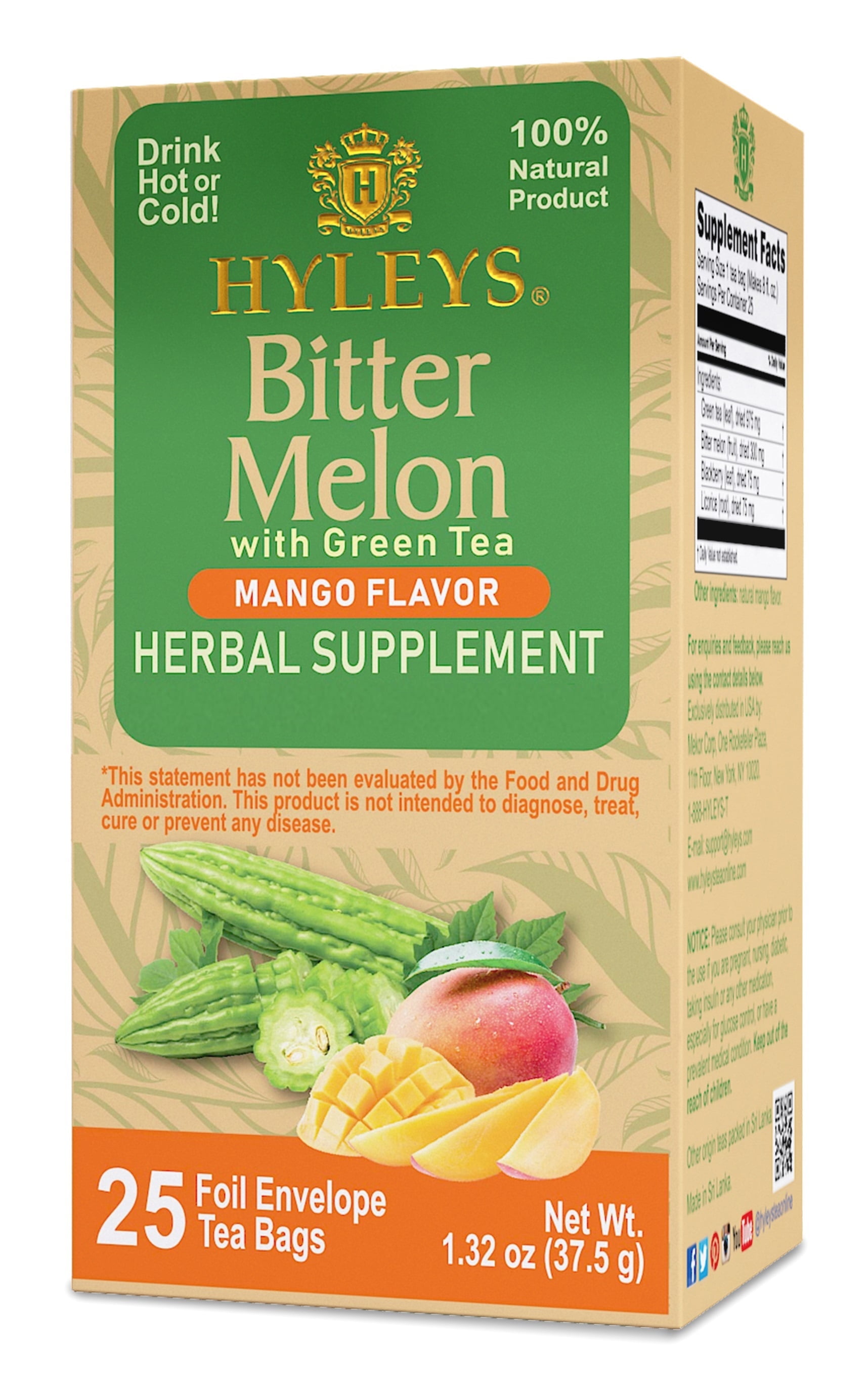 Hyleys Bitter Melon Tea, Mango Flavor, Herbal Supplement, Detox Cleanse ...