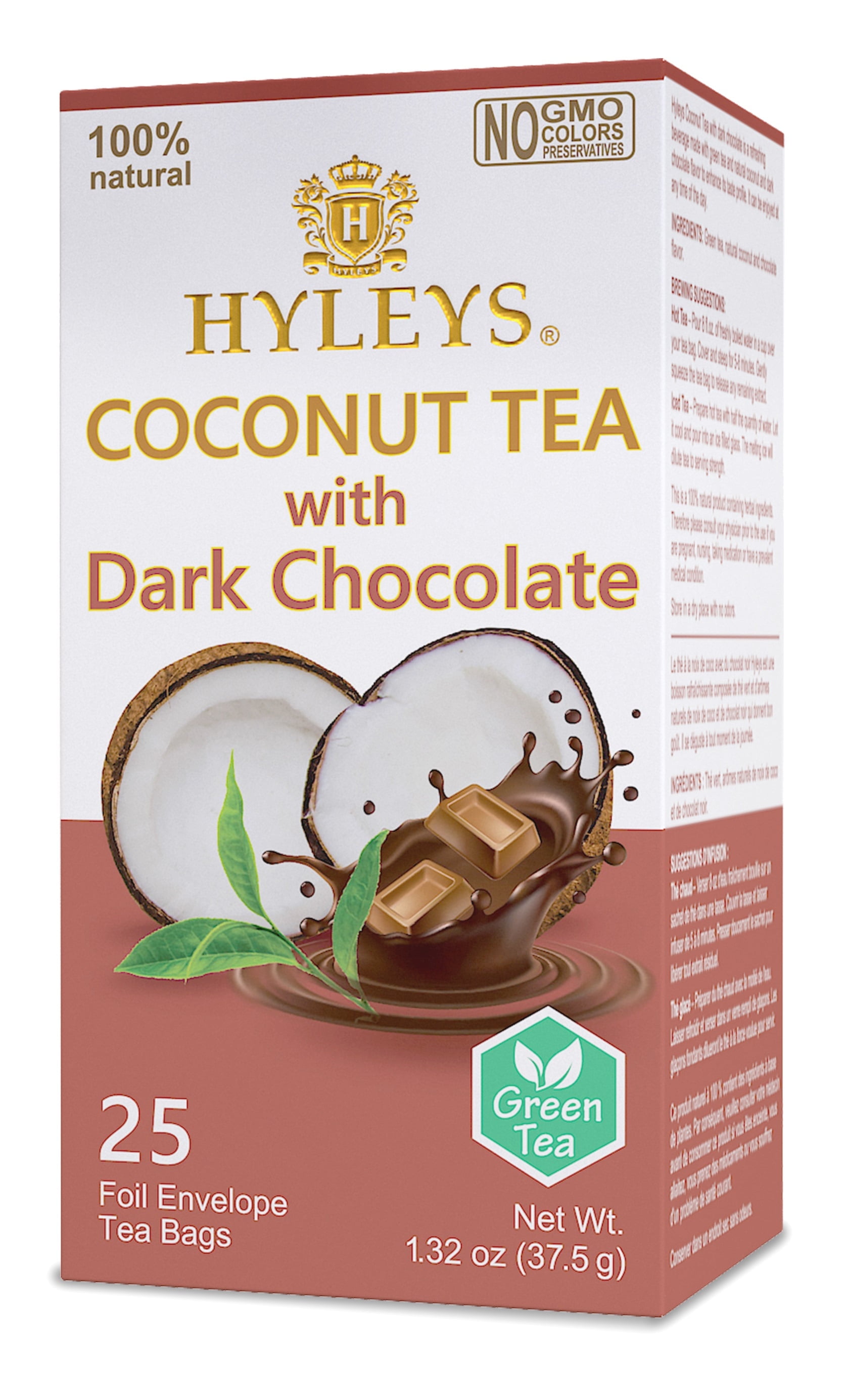 Hyleys Coconut Green Tea Bags with Chocolate, 25 Count - Walmart.com
