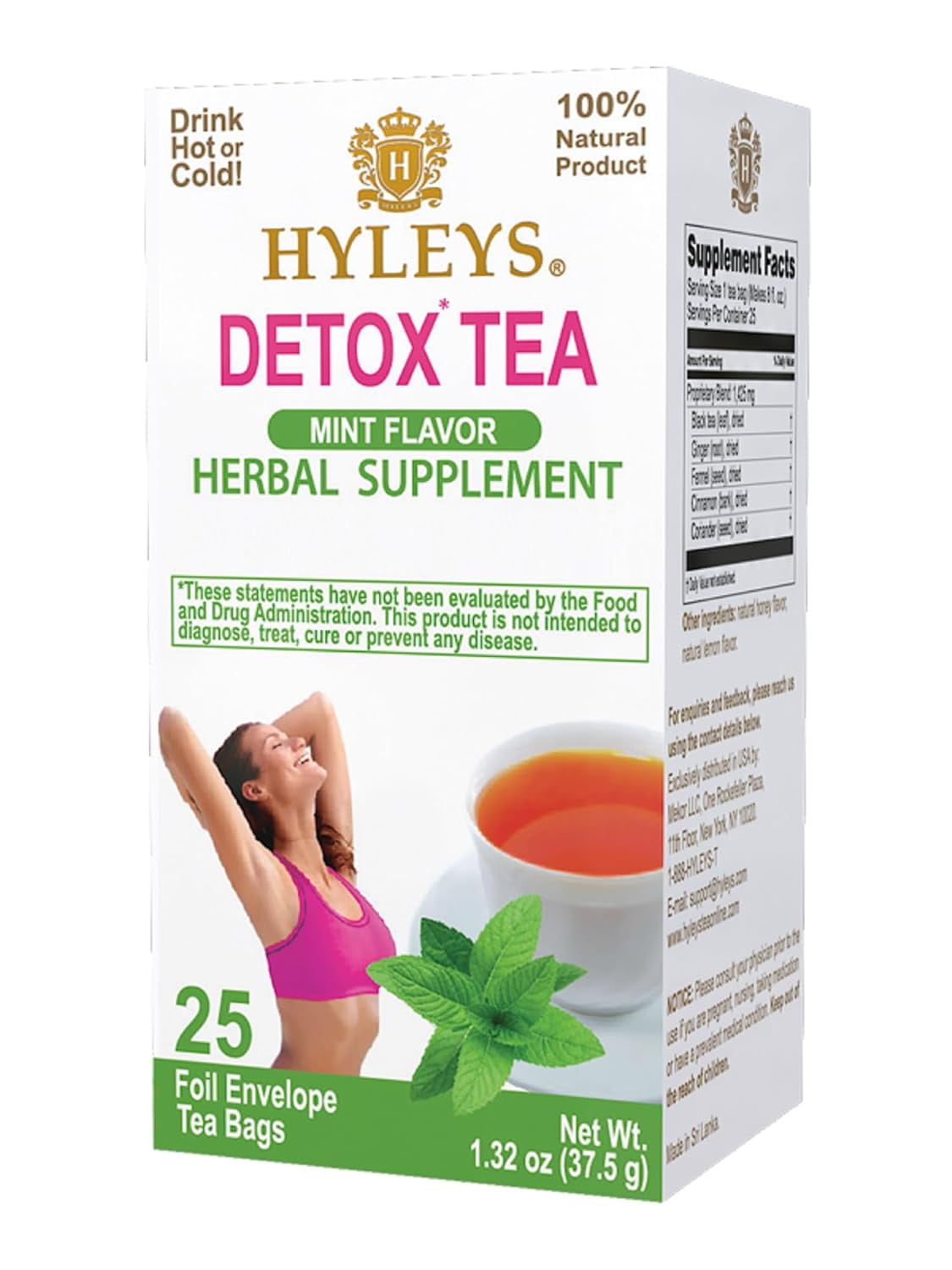 Hyleys Detox Tea for Cleanse - Green Tea with Mint and Ginger - 25 Tea ...