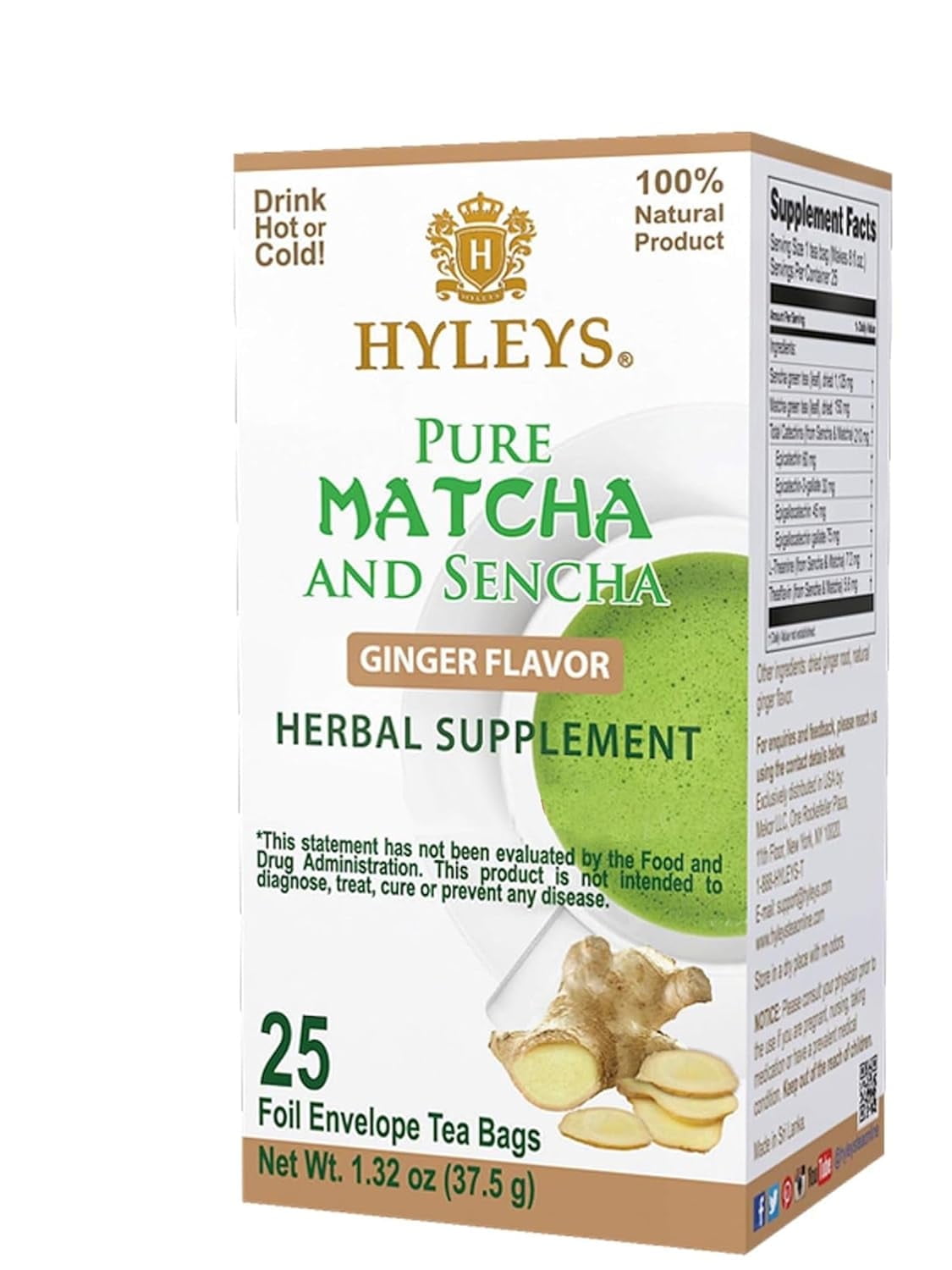 Hyleys Green Tea Japanese Matcha & Ginger Blend - 25 Tea Bag - Walmart.com
