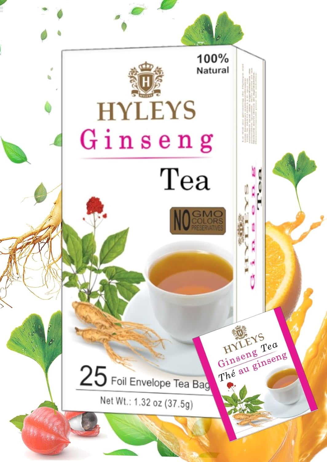 Hyleys Green Tea with Ginseng Root and Ashwagandha - 25 Tea Bags ...