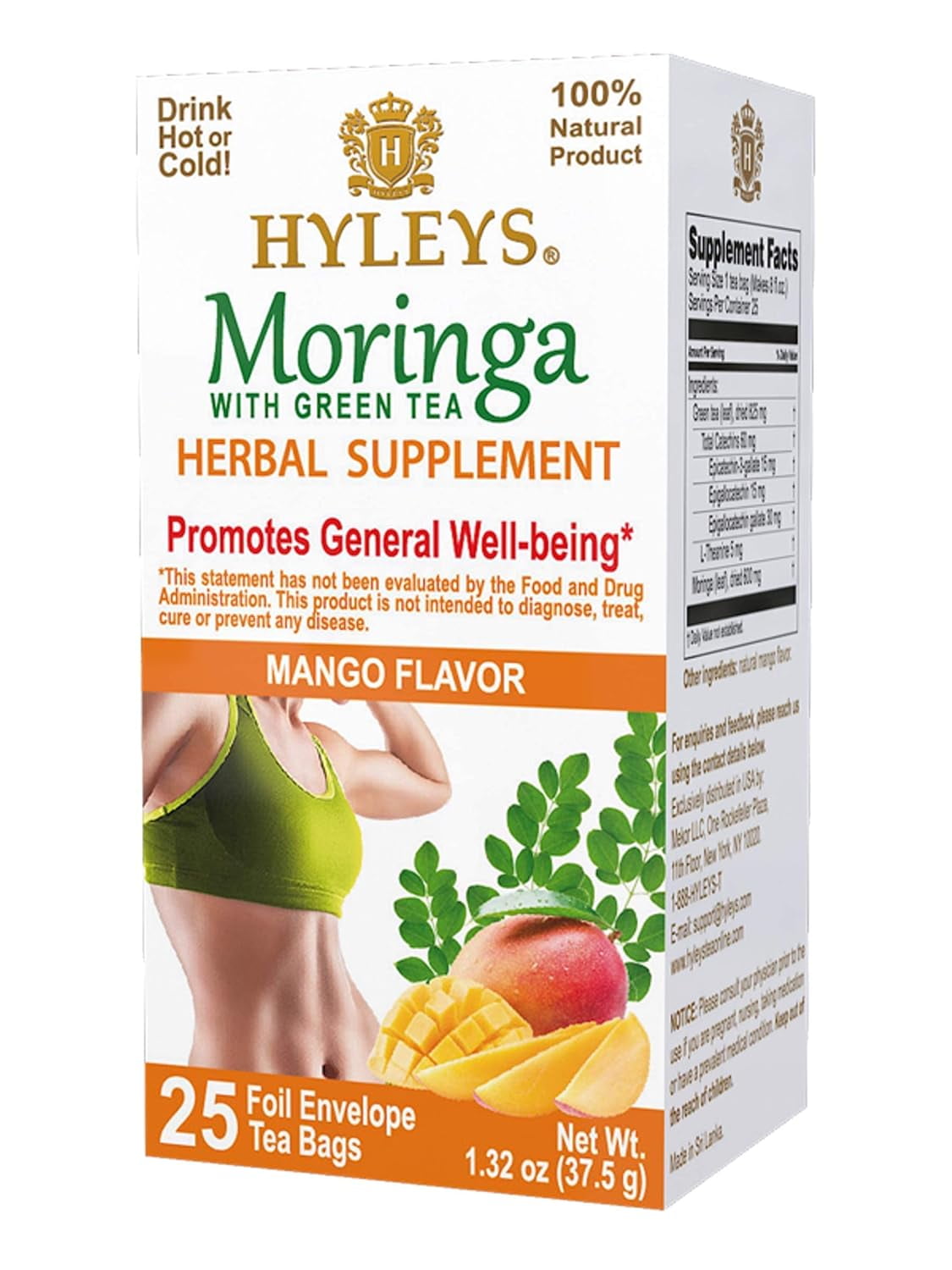 Hyleys Green Tea, Moringa Oleifera, Mango Flavor, 25 Tea Bags ...
