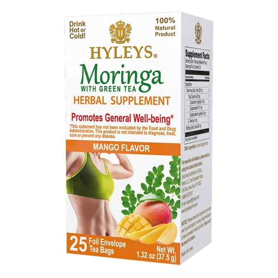 Hyleys Green Tea, Moringa Oleifera, Mango Flavor, 25 Tea Bags ...