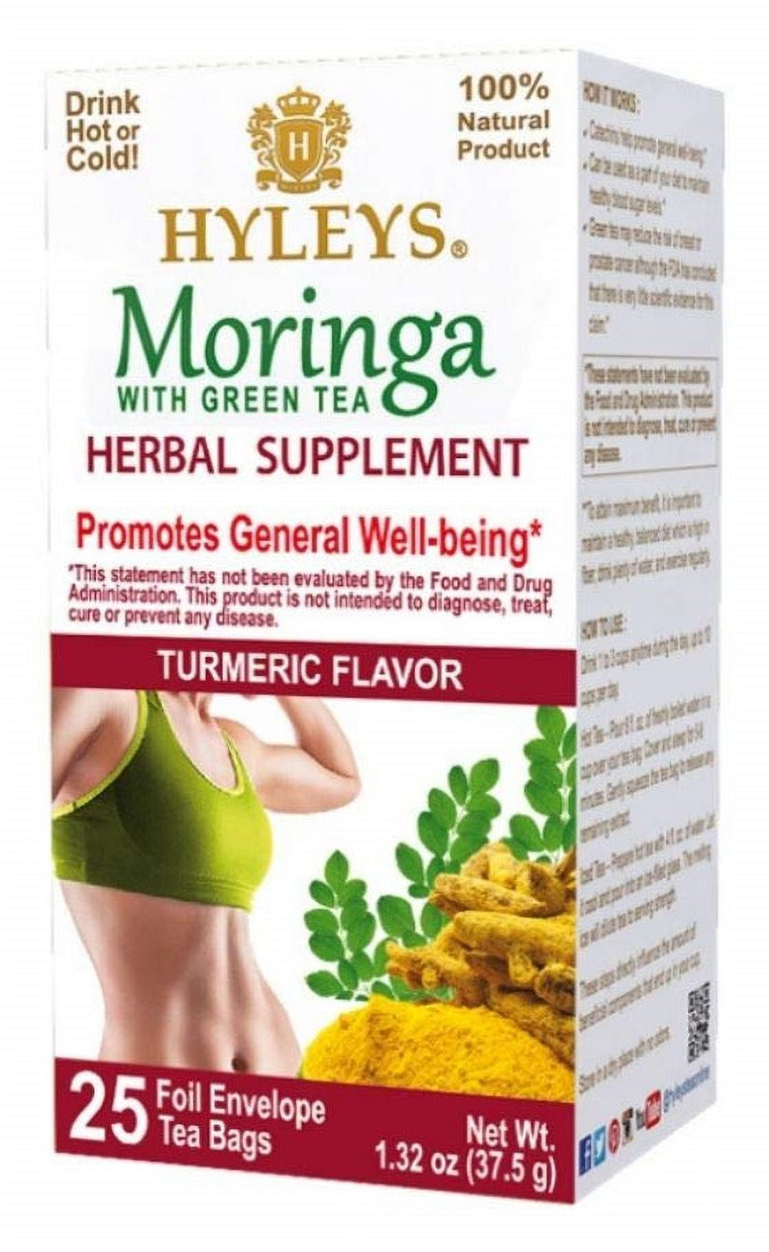 Hyleys Green Tea with Moringa Oleifera Turmeric Flavor - 25 Tea Bags ...