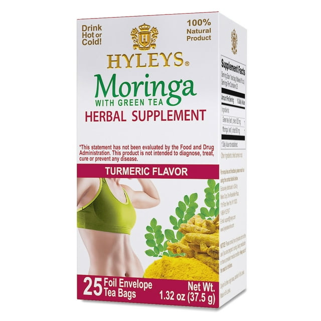 Hyleys Green Tea with Moringa Oleifera Turmeric Flavor - 25 Tea Bags ...