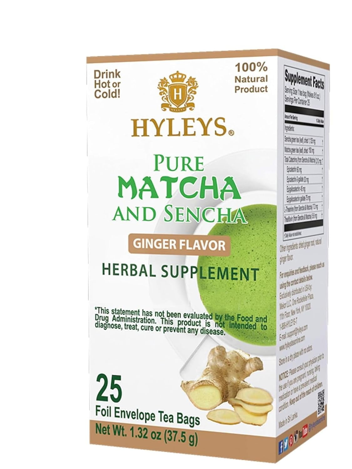 Hyleys Japanese Pure Matcha Green Tea Ginger Flavor - 150 Tea Bags (6 ...