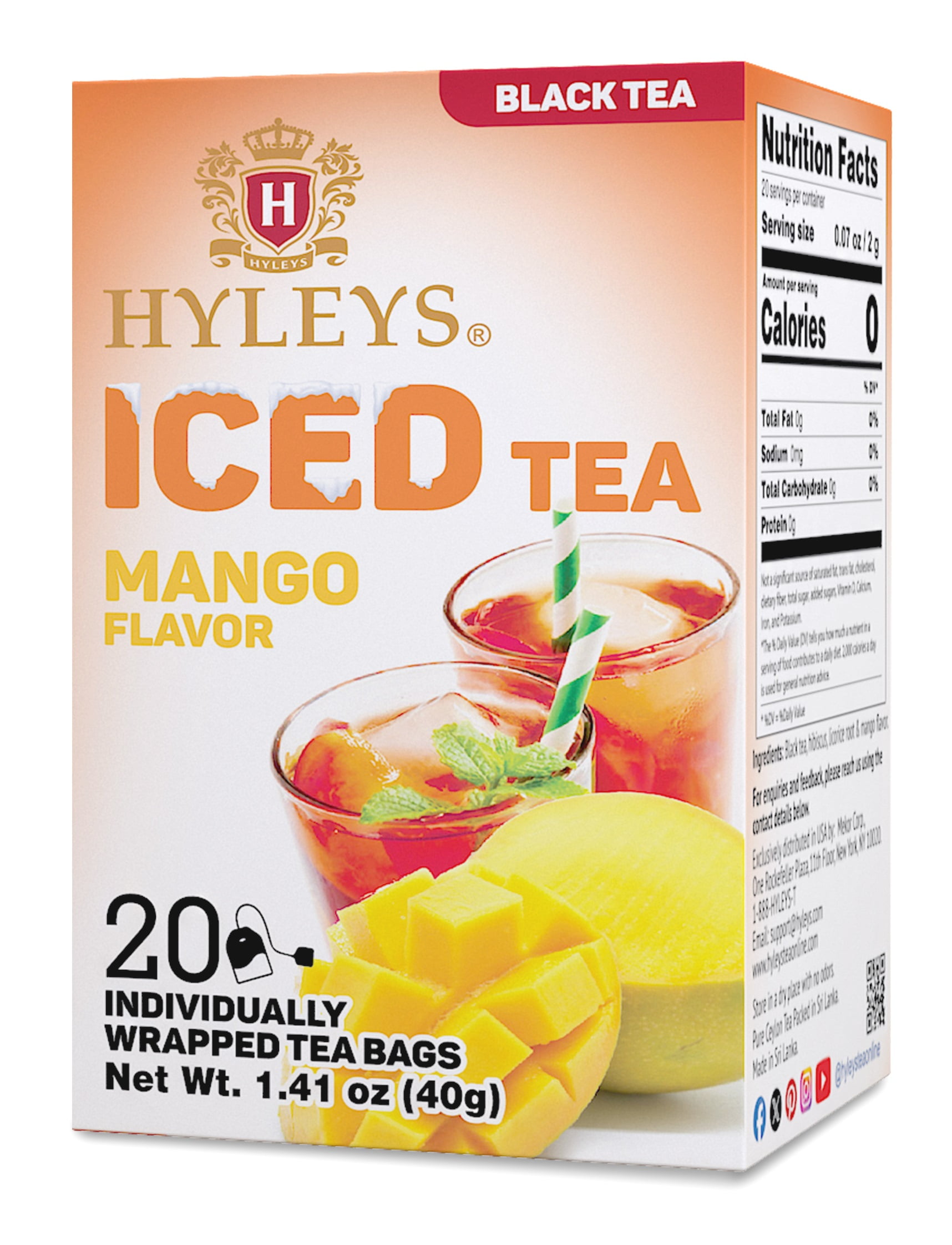 Hyleys Mango Iced Black Tea, 20 Tea Bags, Tropical and Refreshing ...