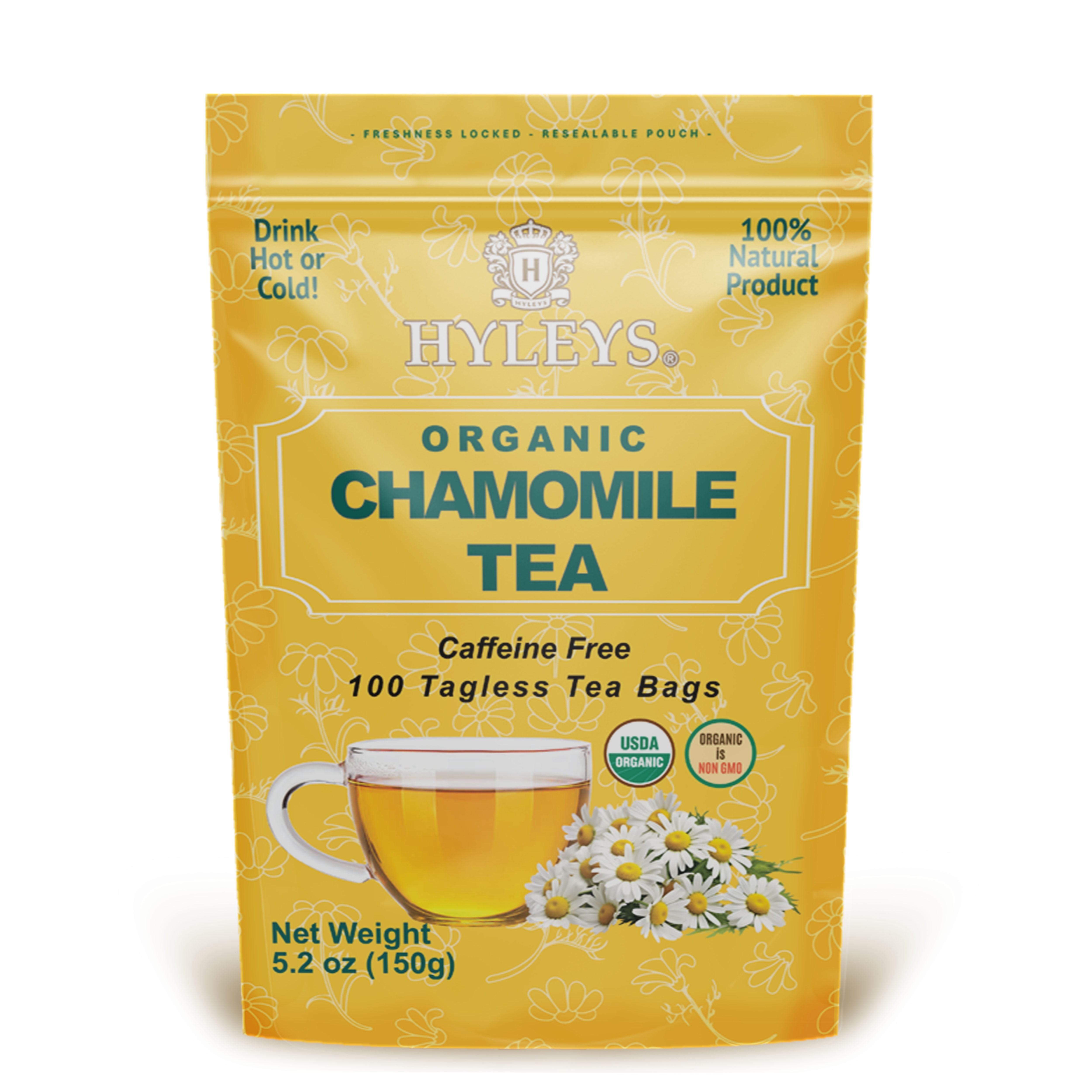 Hyleys Organic Chamomile Tea Bags – 100 Count, Caffeine Free Herbal Tea ...