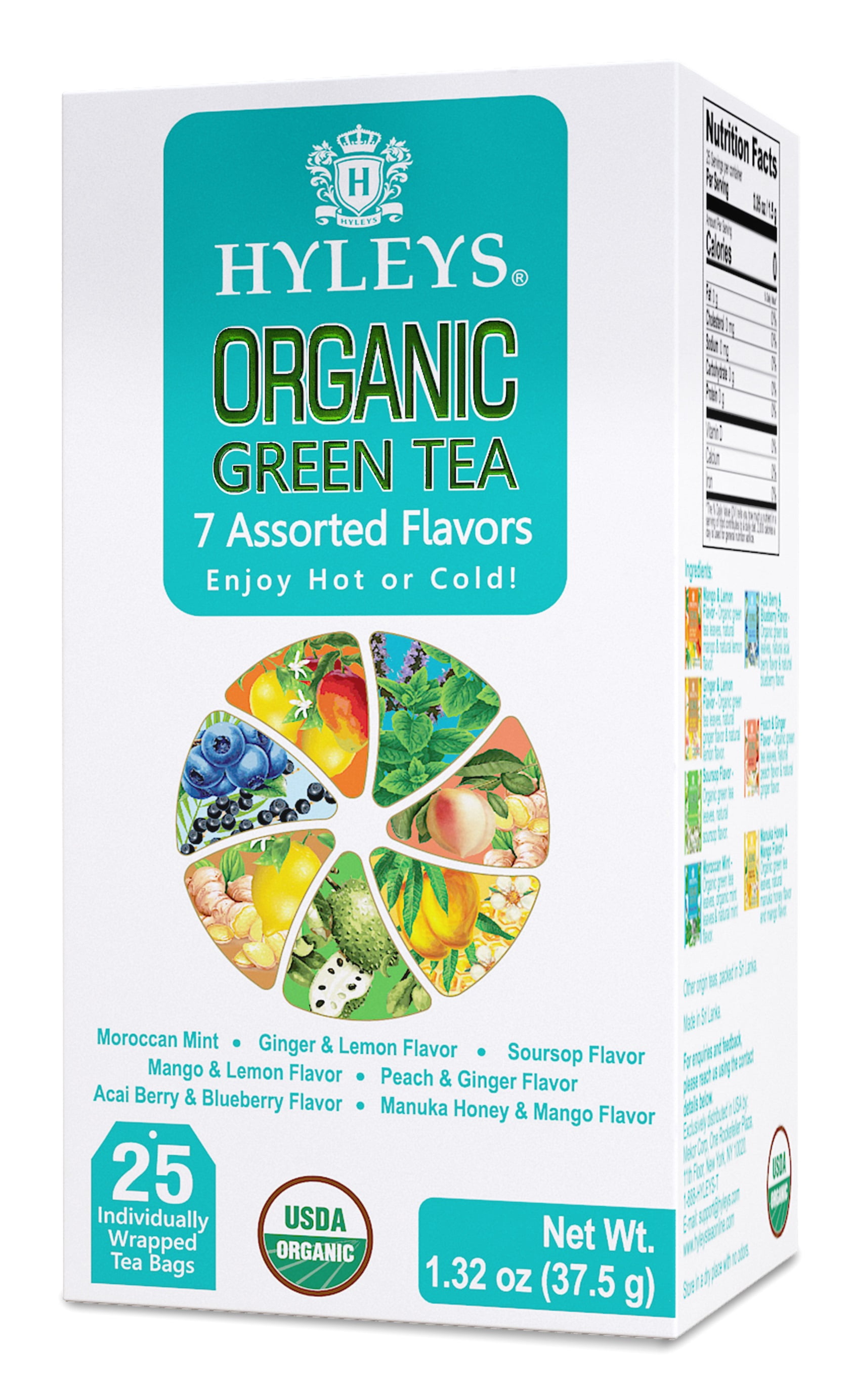 Hyleys Organic Green Tea 7 Assorted Flavors - 150 Tea Bags (6 Pack ...