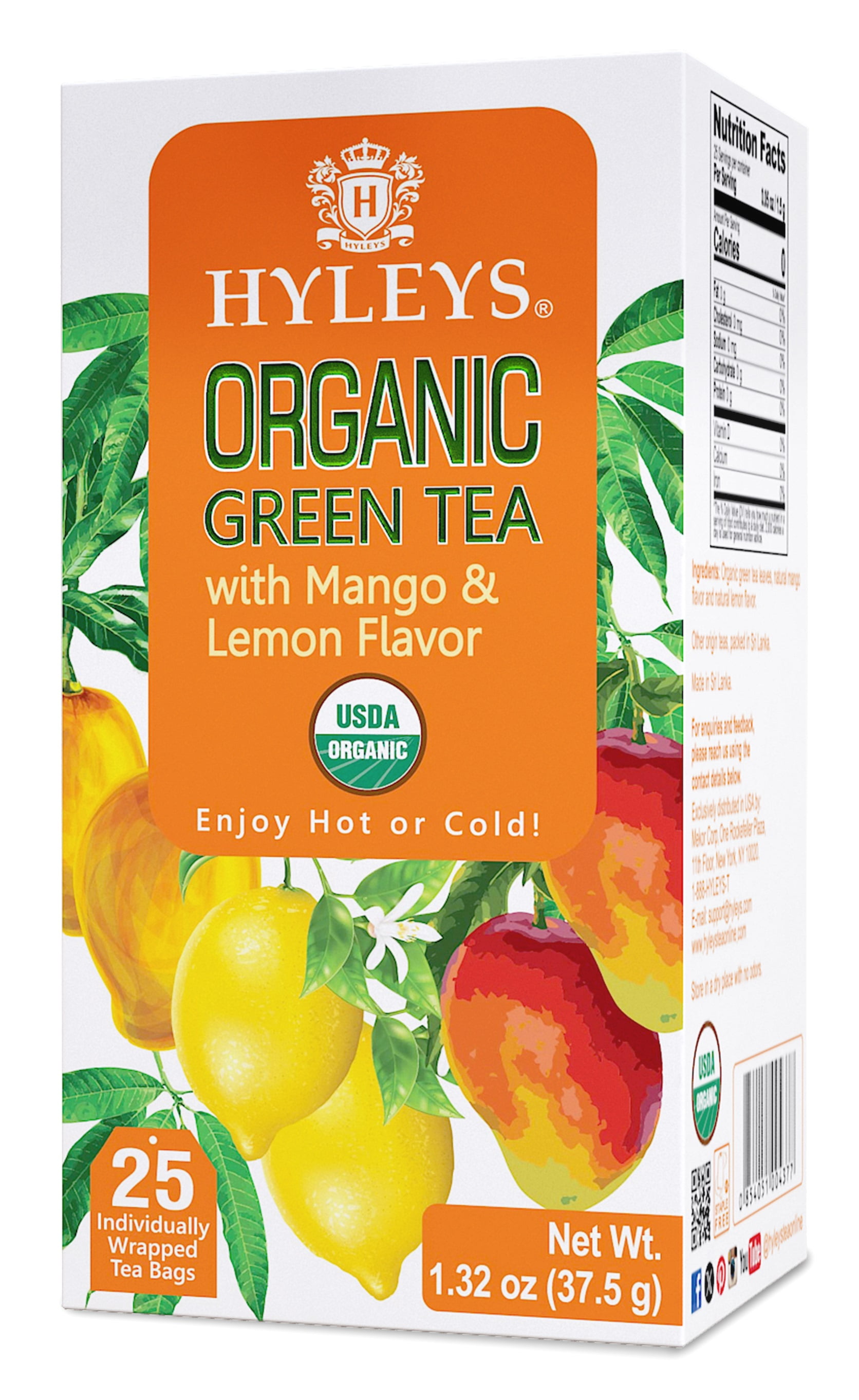 Hyleys Organic Green Tea Mango and Lemon Flavor - 25 Tea Bags - Walmart.com