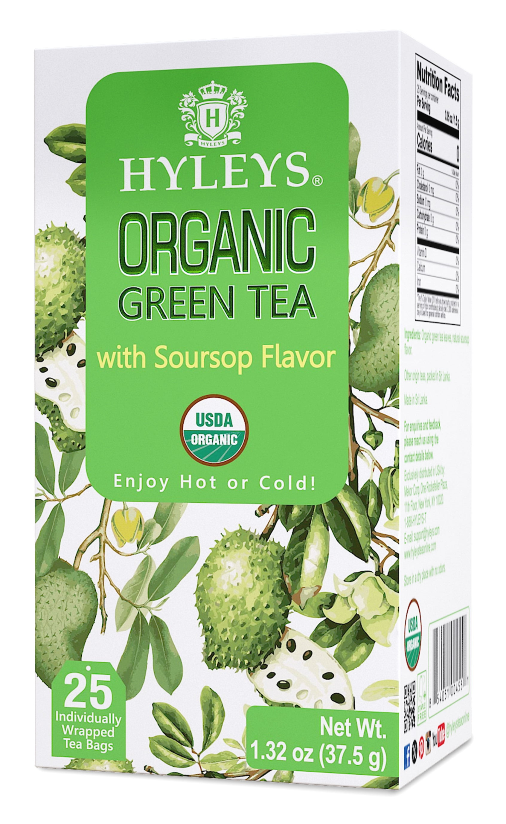 Hyleys Organic Green Tea with Soursop Flavor and Natural Leaves - 25 ...