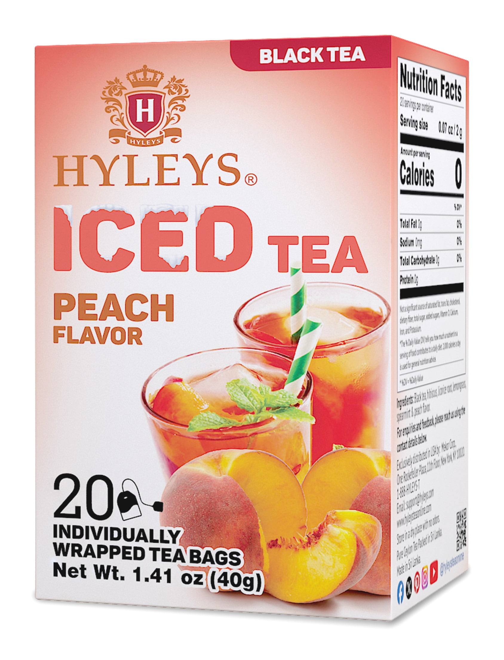 Hyleys Peach Iced Black Tea - 20 Tea Bags with Natural Flavors ...