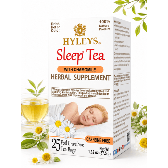 Hyleys Sleep Tea with Chamomile, Caffeine Free Herbal Tea Bags ...