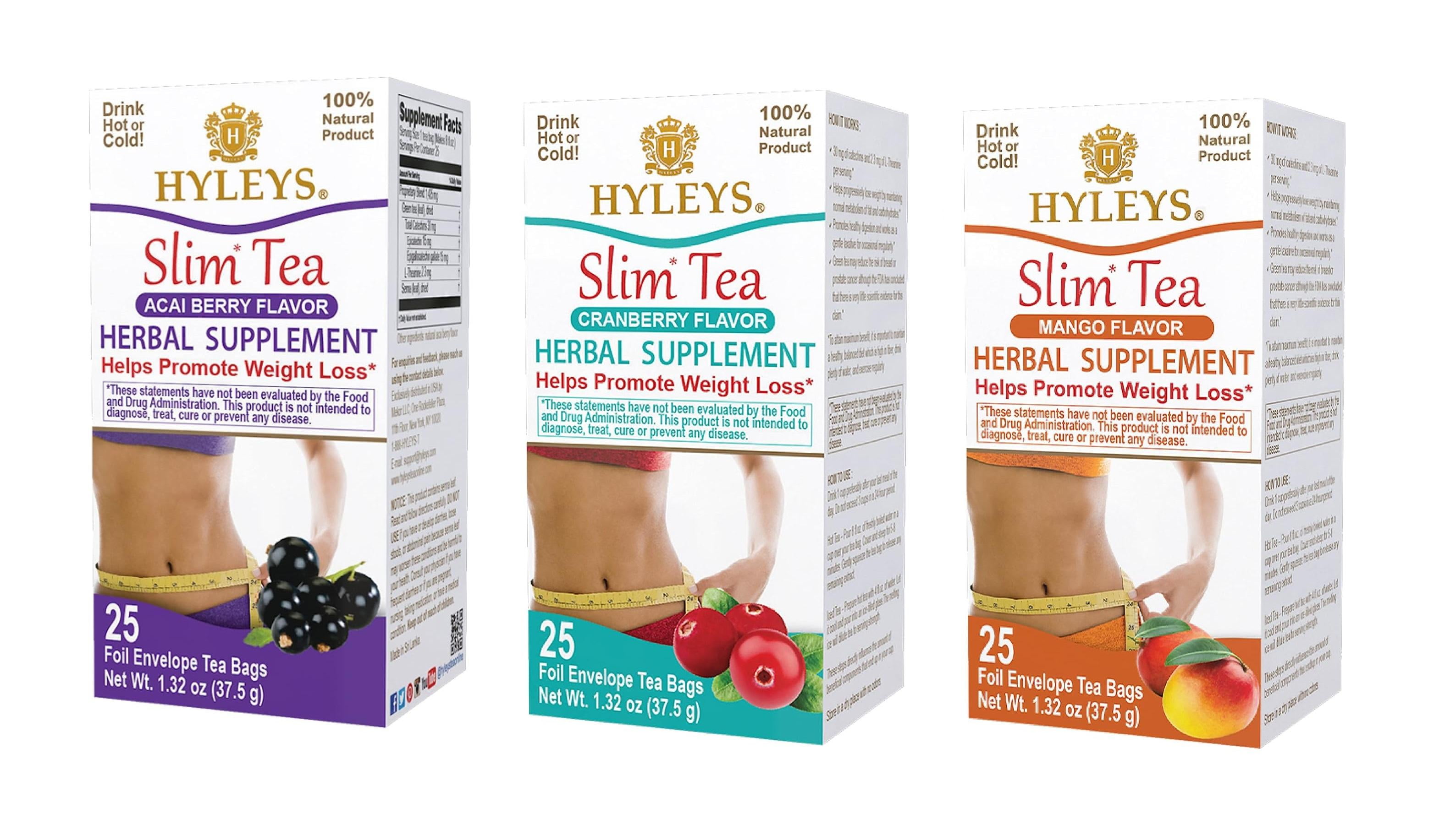 Hyleys Slim Tea Weight Loss Drink Bundle - Berry Mango Cleanse Mix - 3 ...