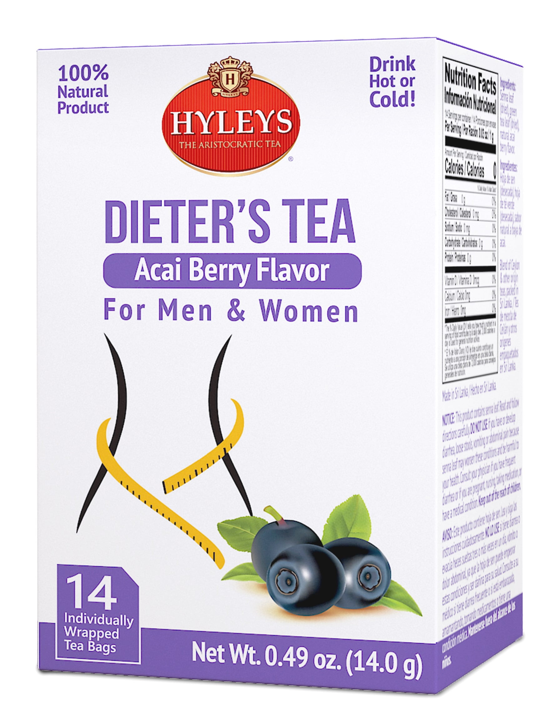 Hyleys Weight Loss Tea, Green Tea with Senna Leaf, Acai Berry Flavor ...