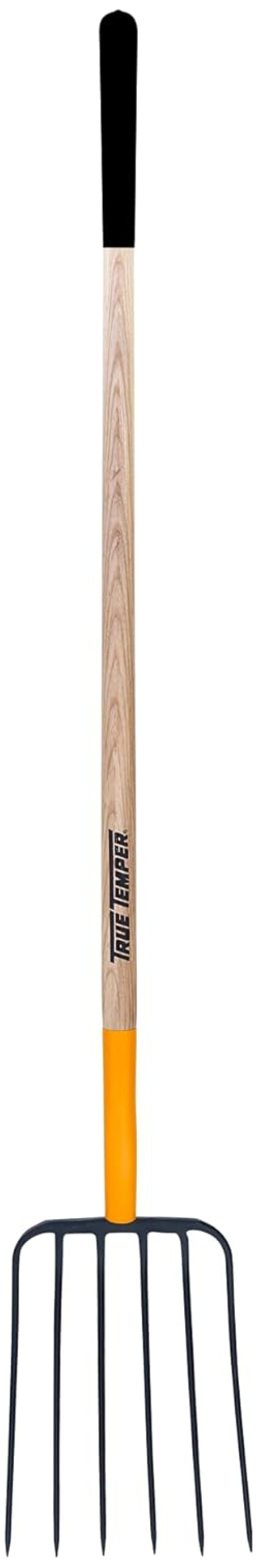 Hymkun 6 Tine Steel Fork Pitchfork with Hardwood Handle, Garden Fork ...