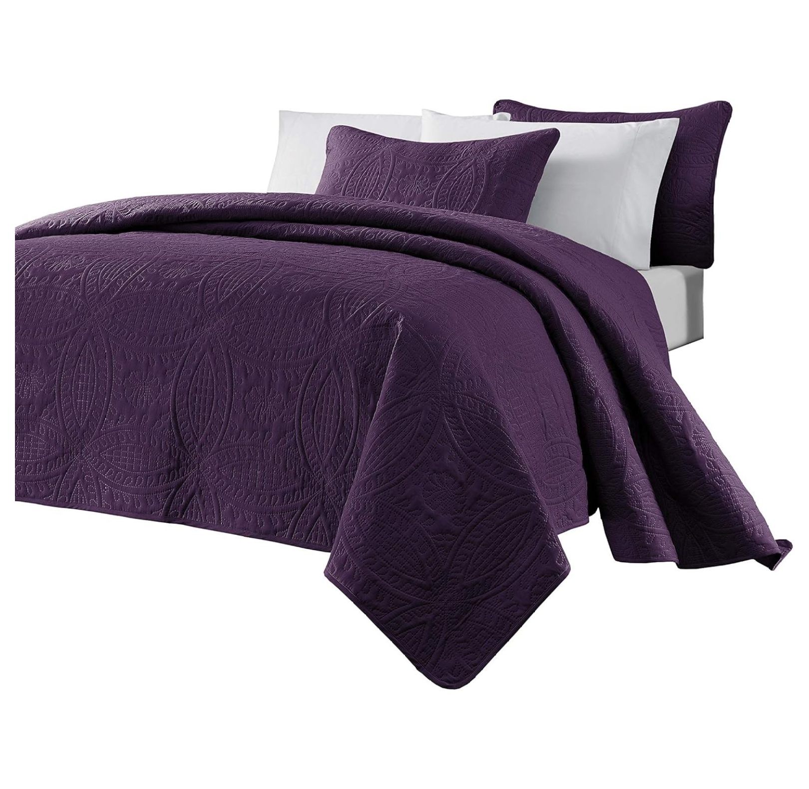 Hymkun Austin 3-Piece Oversized Bedspread Coverlet Set (Queen, Purple ...