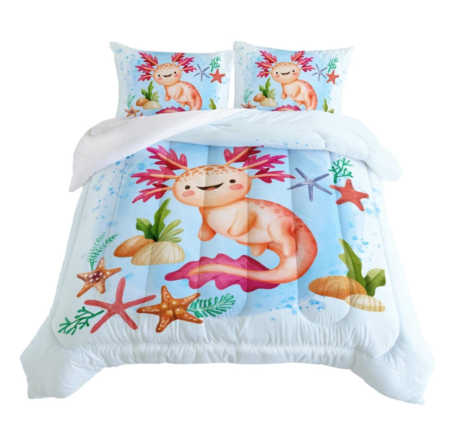 Hymkun Axolotl Bedding Set for Decor,Cartoon Axolotl Starfish Pattern ...